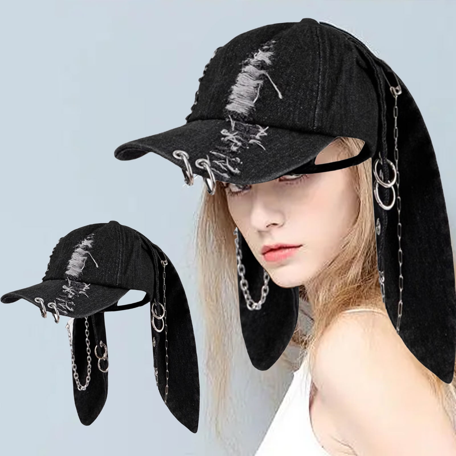 UrbanI Dark Punk Style Denim Baseball Hat Adjustable Distressed Design ...