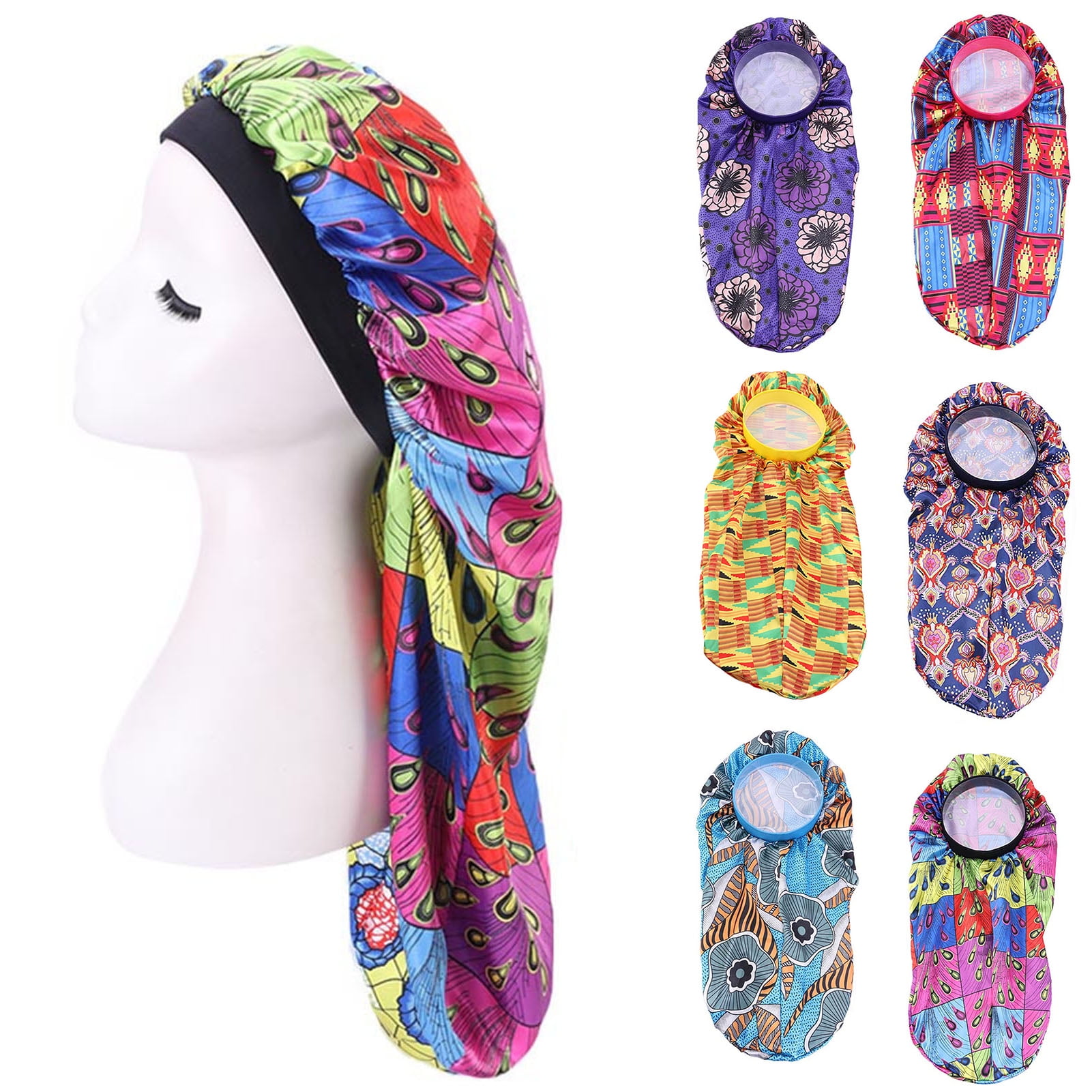 UrbanI Elastic Band Hair Bonnet Bright Color Head Cover African Print ...