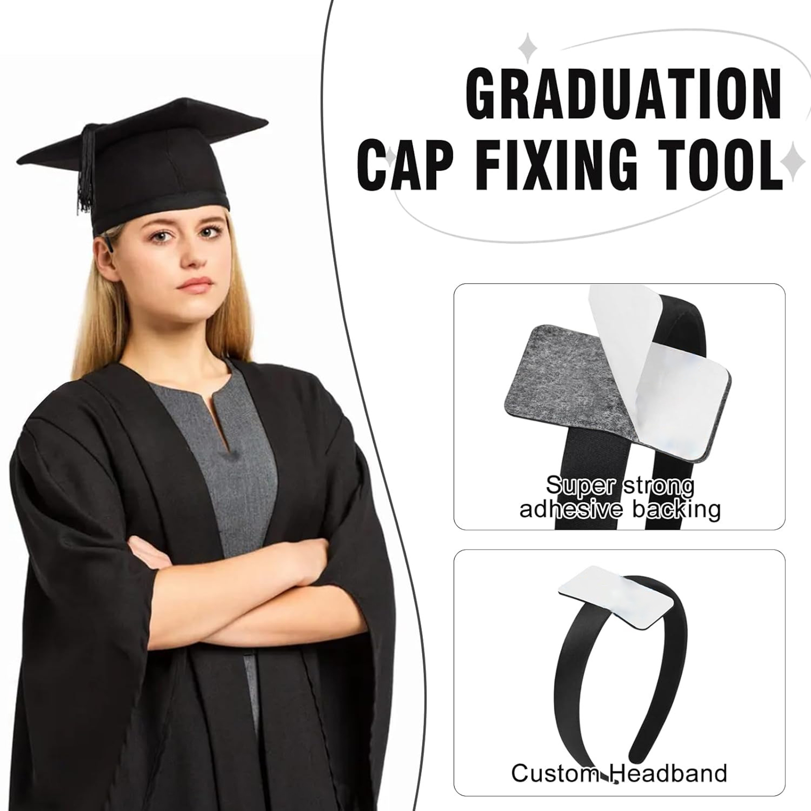UrbanI Graduation Cap Headband Elastic Design Sticky Sheet Hair Hoop ...
