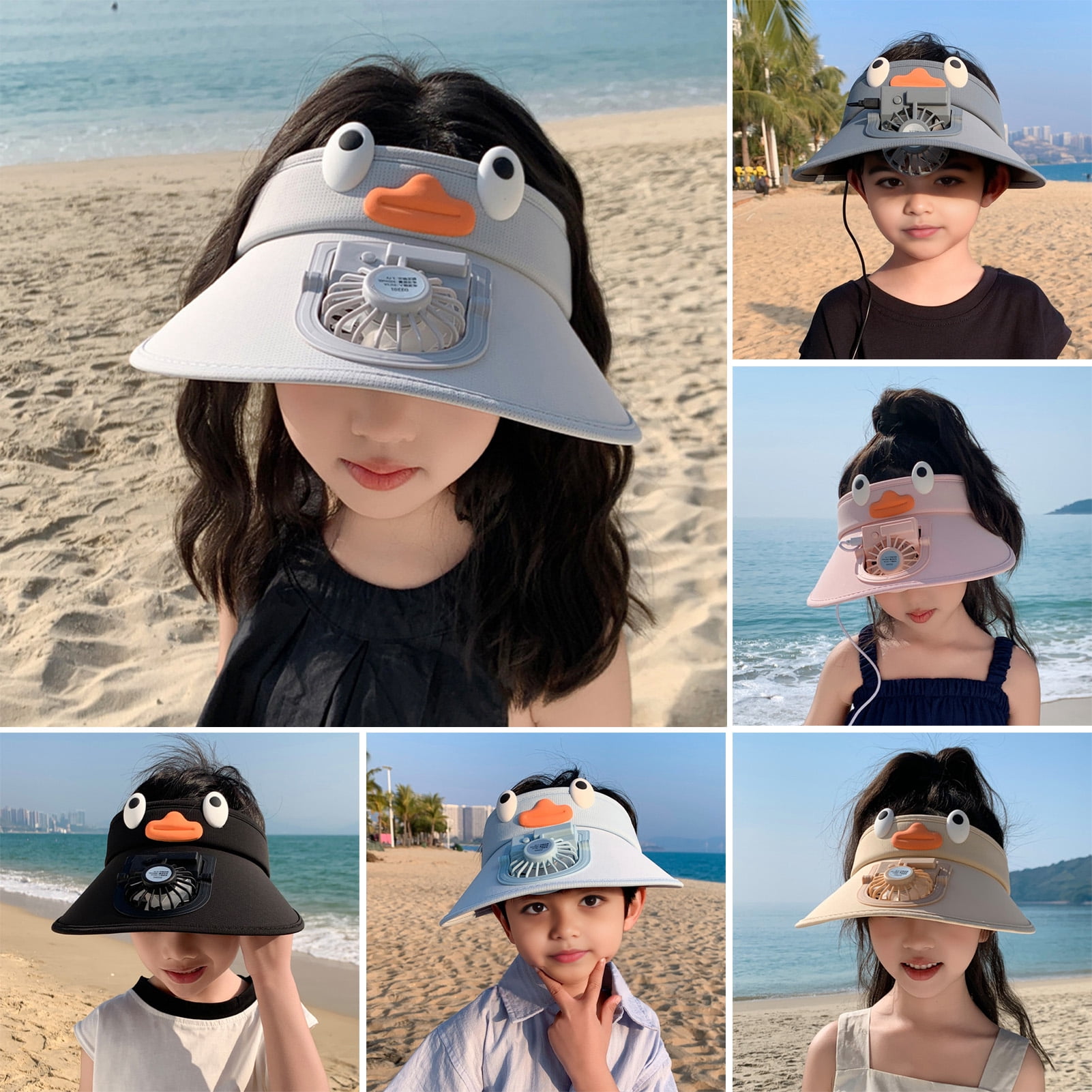 UrbanI Kids Hat with Built-in Fan Cartoon Shape Oversized Brim UV ...