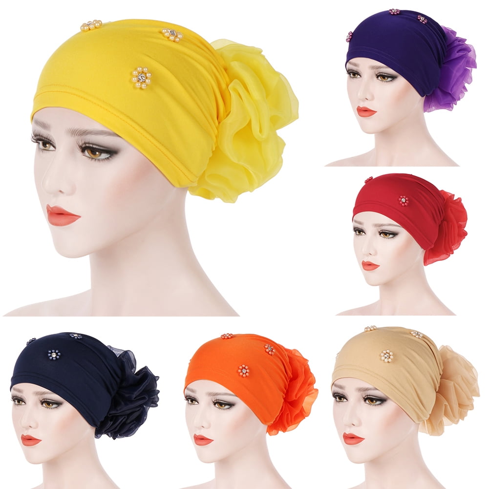 UrbanI Muslim Women Faux Pearl Flower Hat Hijab Hair Loss Head Scarf ...
