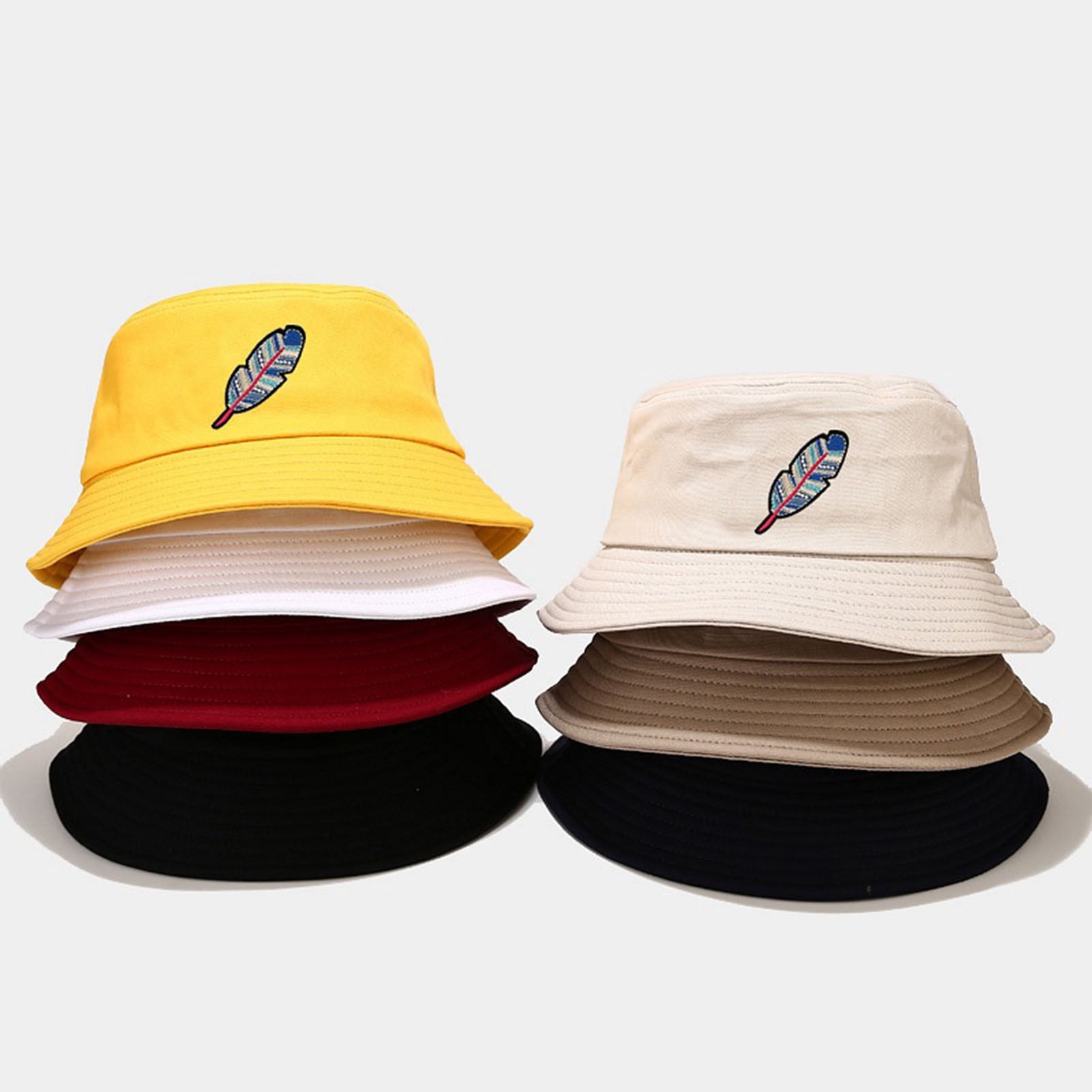 UrbanI Retro Feather Pattern Bucket Hat Unisex Sunscreen Spring Outdoor ...