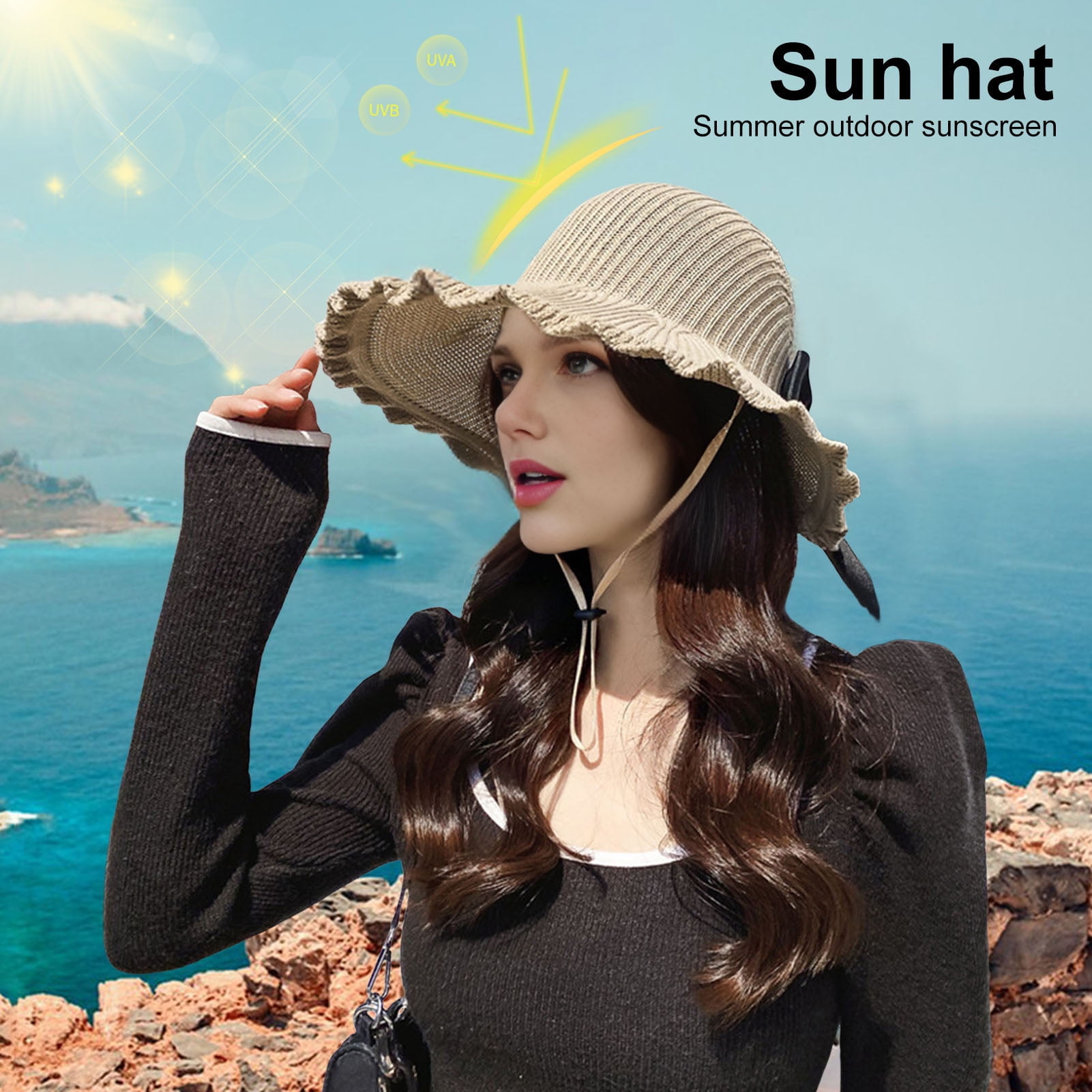 UrbanI Summer Straw Hat Shirring Hem Dome Top Hollow Out Breathable Sun ...