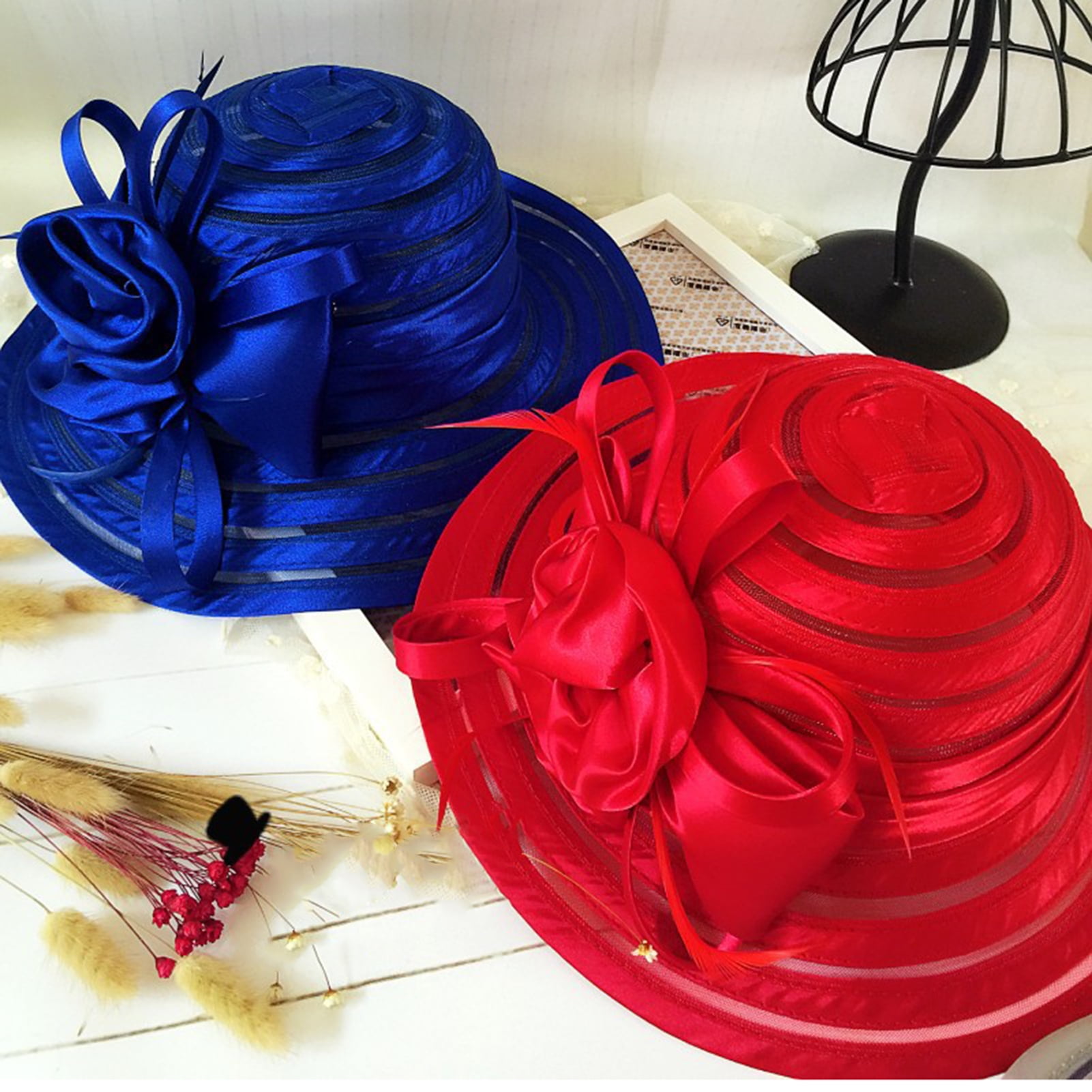 UrbanI Sun Hat Flower Decor Wide Brim Lightweight Stripe See-through ...