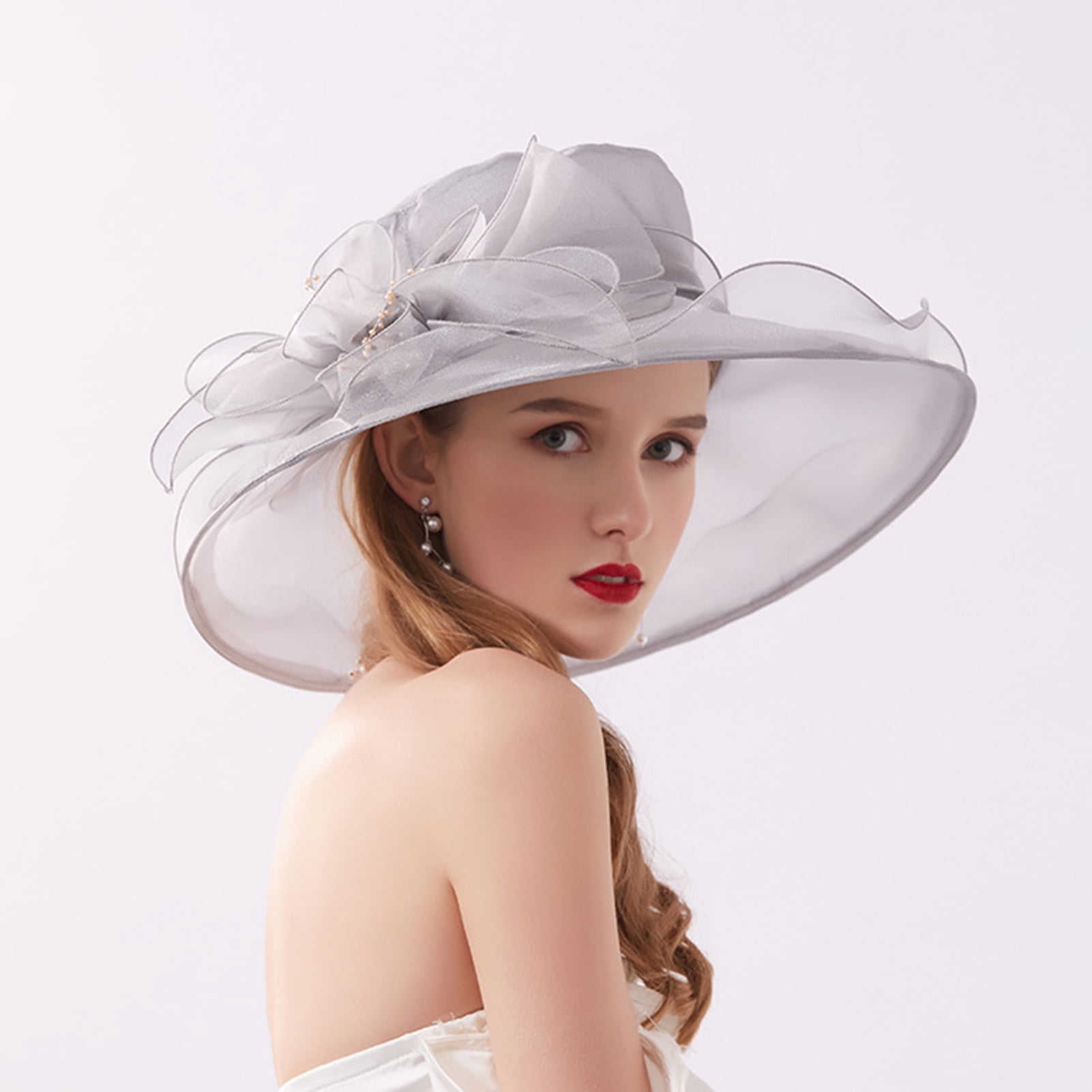 UrbanI Sun Hat Mesh Firm Stitching Flower Decor Wide Brim Medieval ...