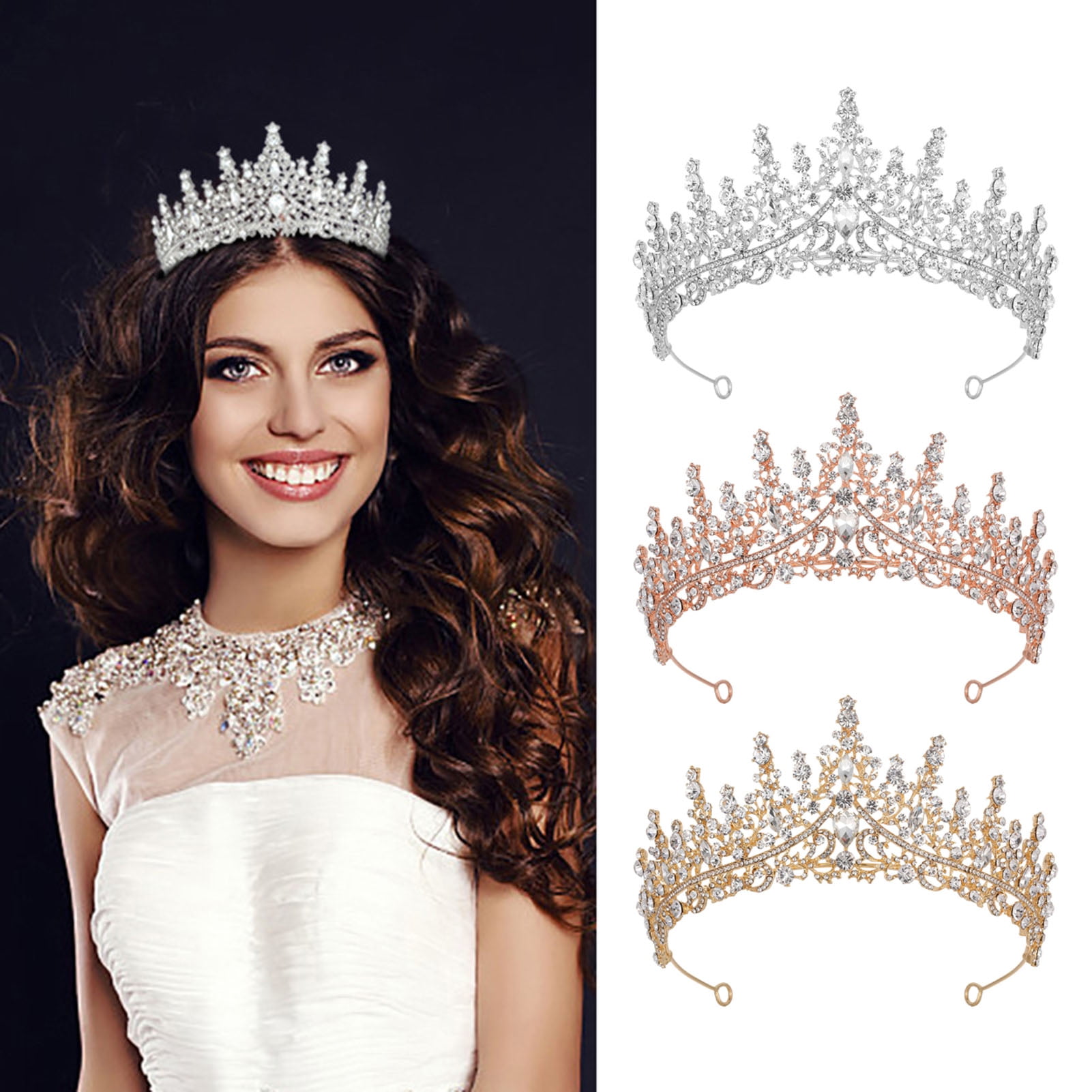 UrbanI Tiara Queen Crown Shiny Rhinestone Decor Symmetric Bride ...
