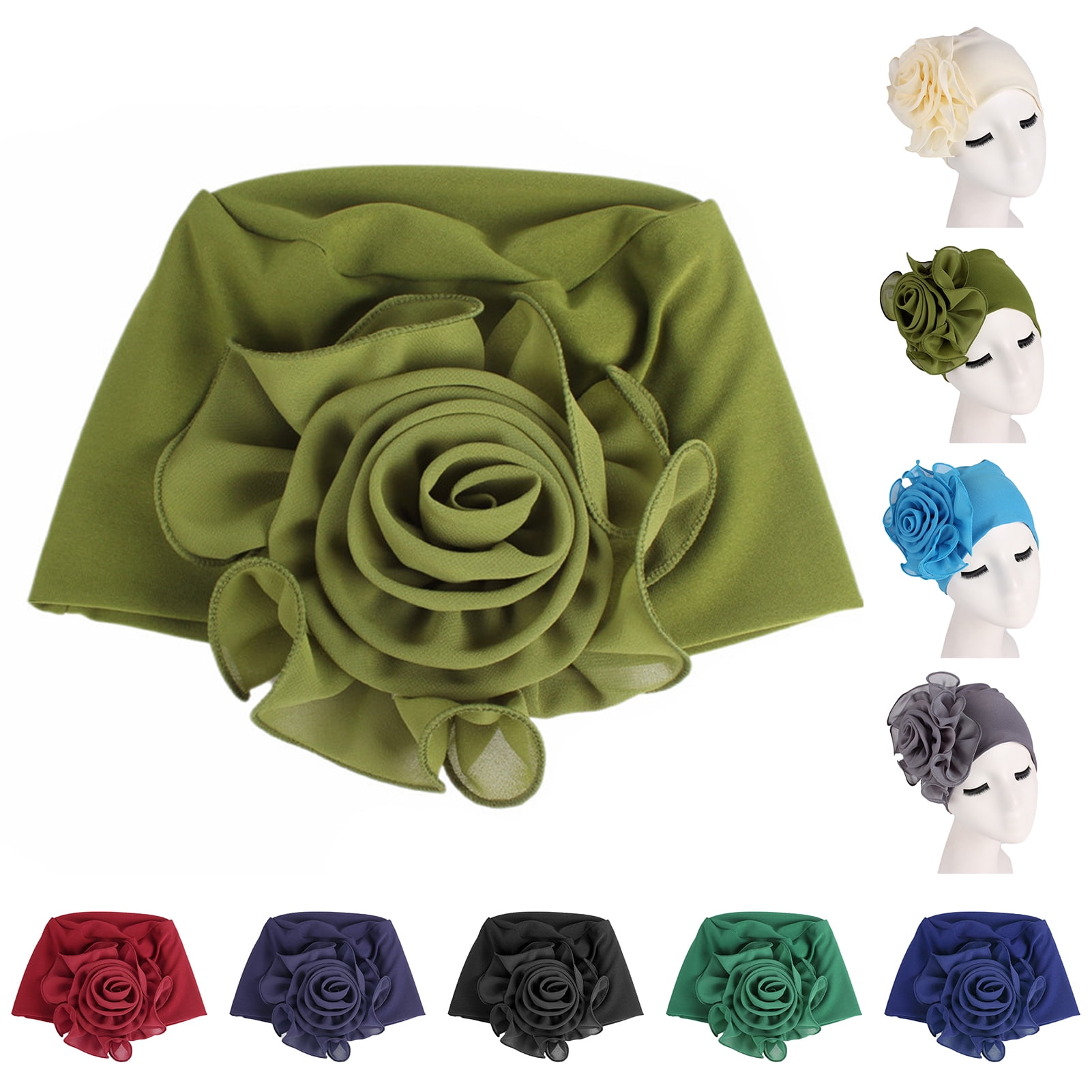UrbanI Turban Cap Large Flower Autumn Winter Brimless Scarf Hat for Spa ...