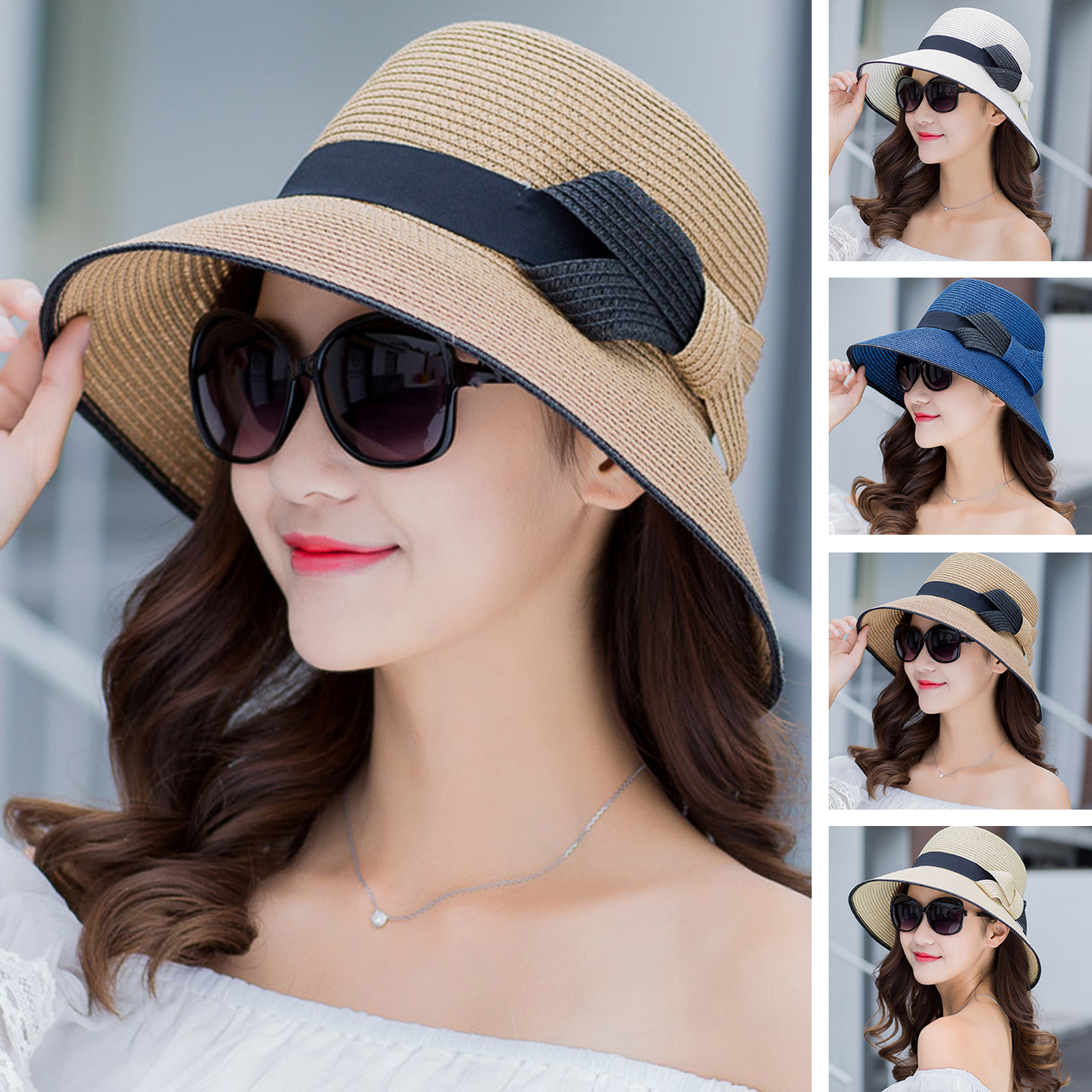 UrbanI Women Beach Hat Foldable Breathable Sun Wide Brim Anti UV ...