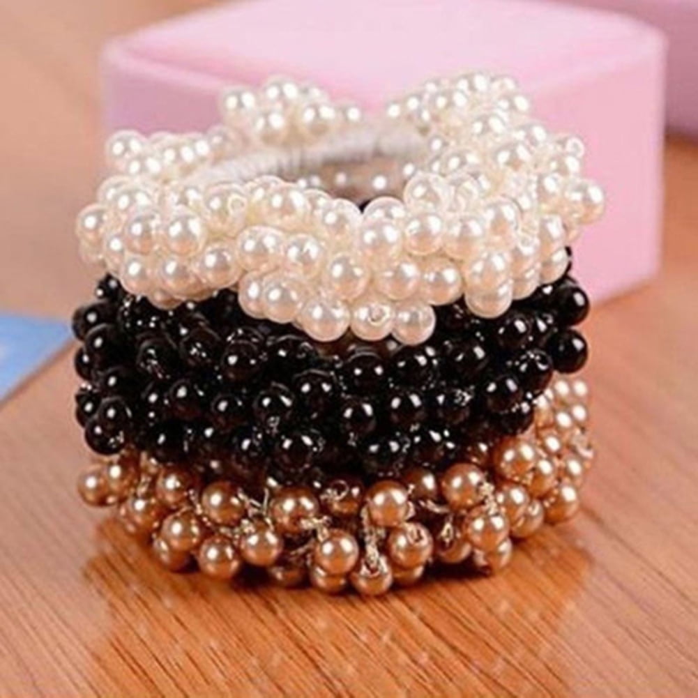 UrbanI Women Fashion Rope Scrunchie Ponytail Holder Faux Pearl Beads ...