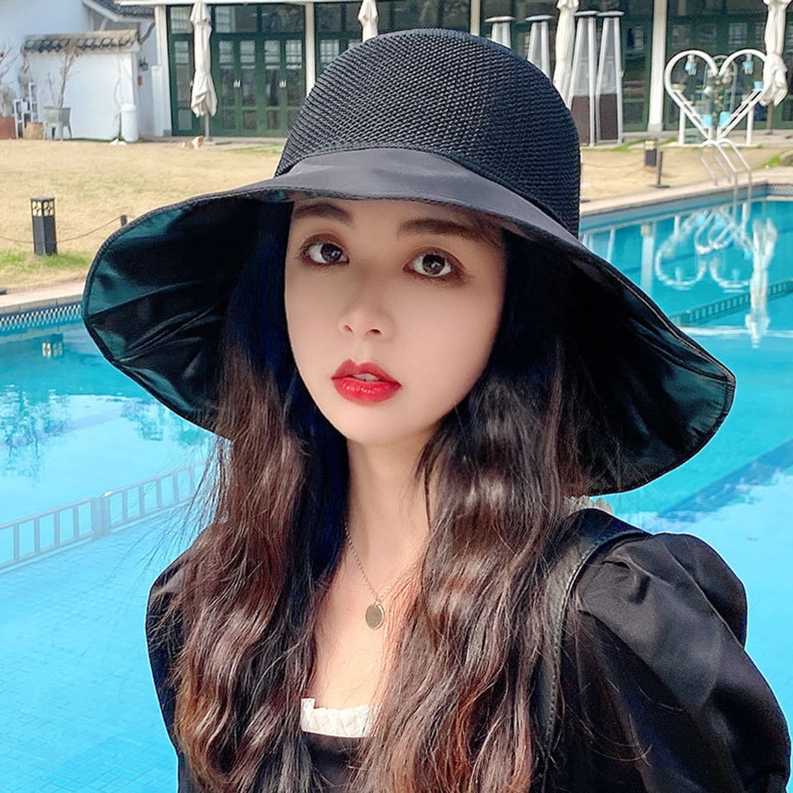 UrbanI Women Hat Wide Brim Round Shape Hollow Out Super Breathable Sun ...