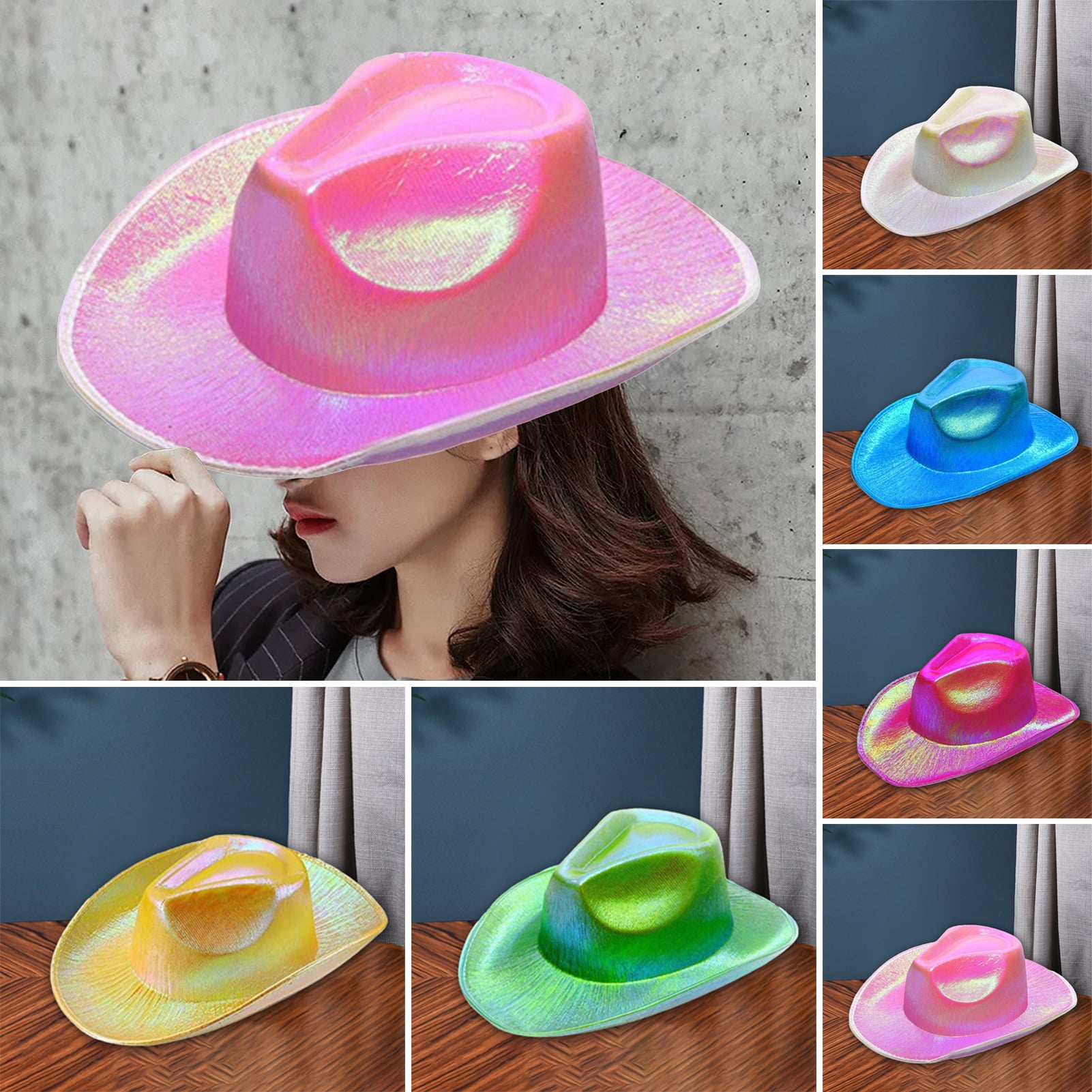 UrbanI Women Party Hat Bright Color Concave Top Wide Brim Glossy ...