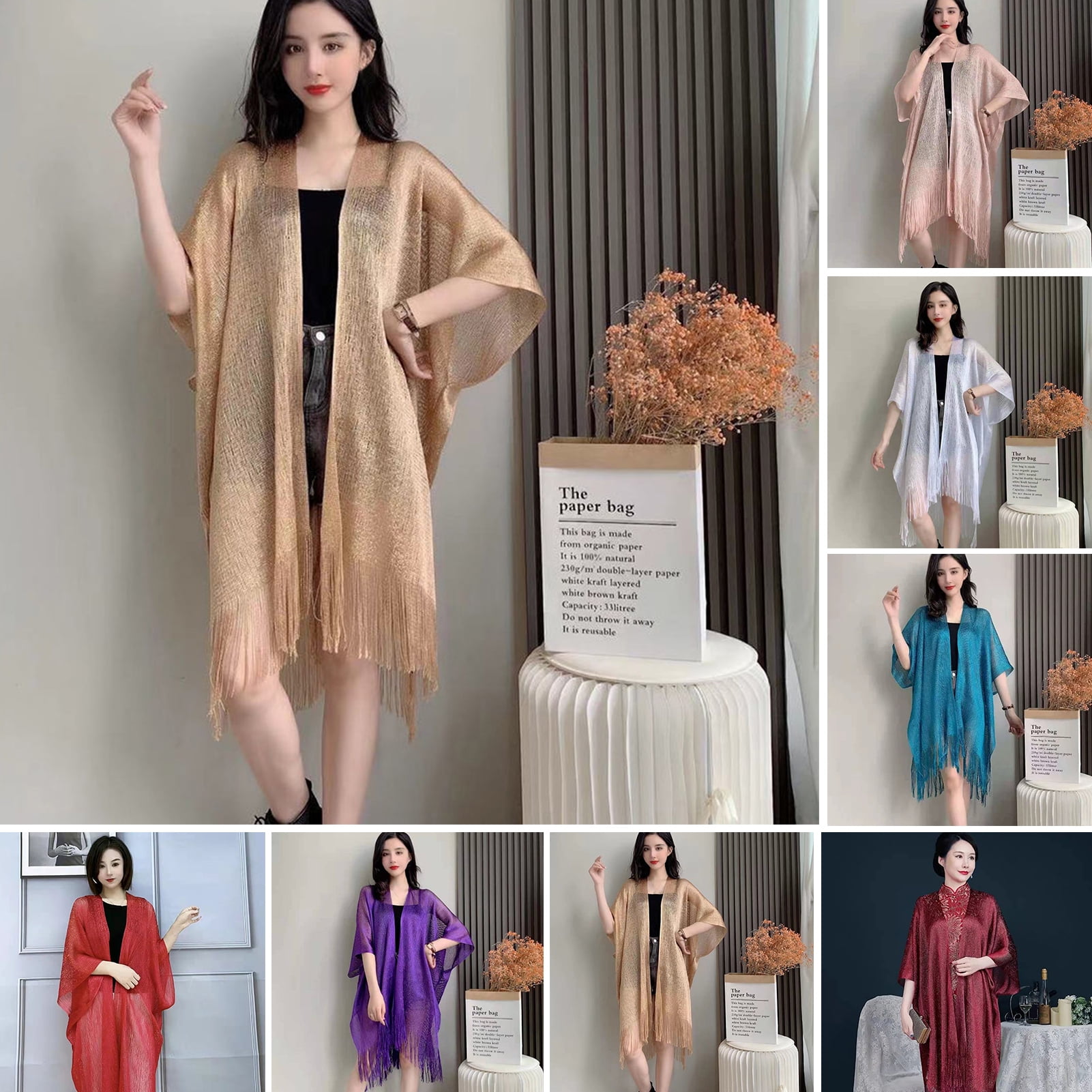 UrbanI Women Shawl Tassel Long And Wide Solid Color Thin See-through ...