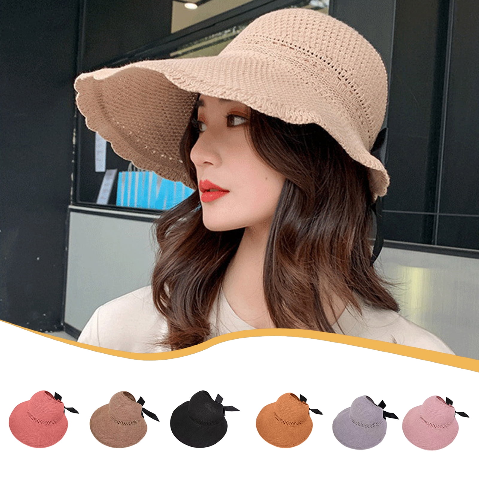 UrbanI Women Summer Sun Hat Wide Brim Empty Top Hat Foldable Travel ...