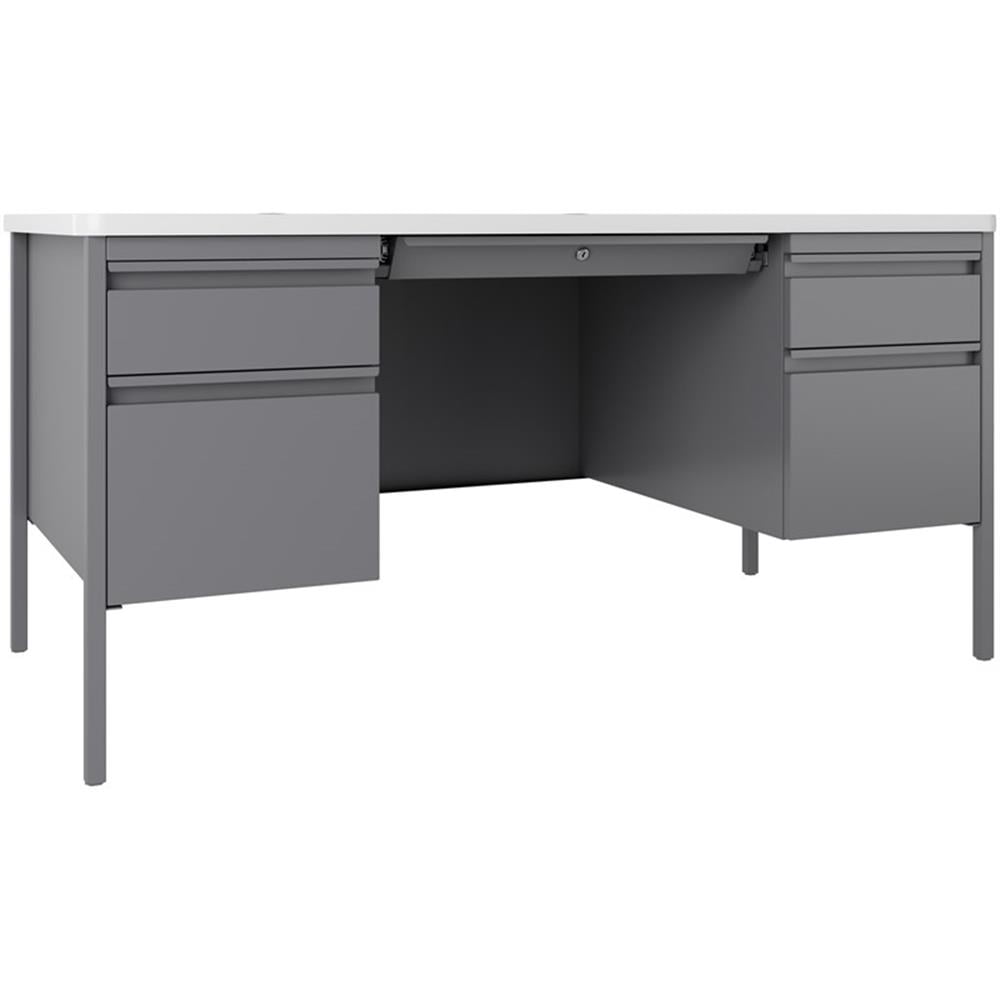 UrbanPro 30x60 Double Pedestal Metal Desk with T-Mold Top in Silver ...