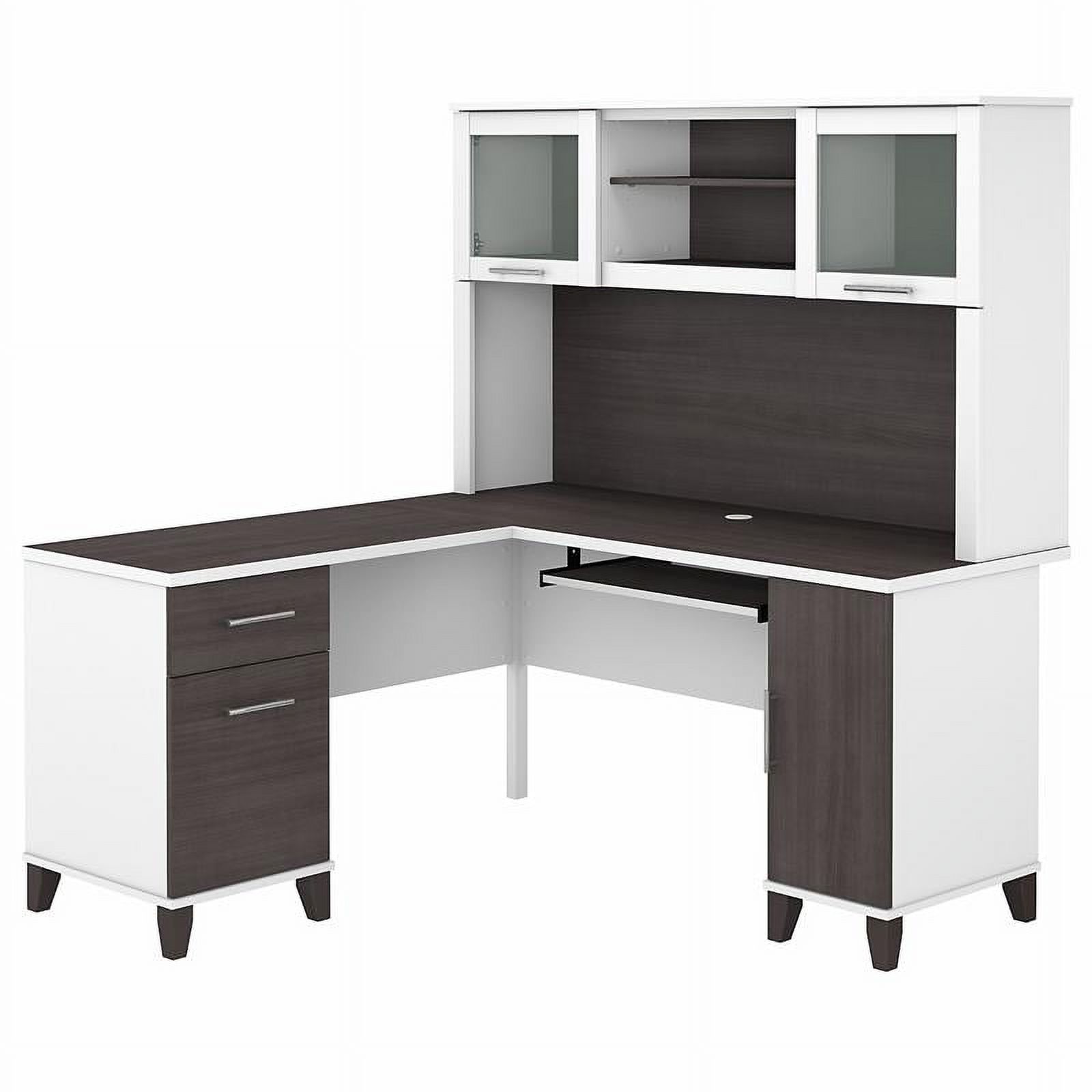 Cabot 60W L Shaped Computer Desk with Hutch in White - Engineered Wood ...