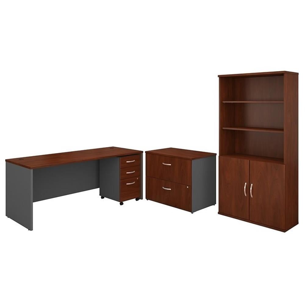 UrbanPro 72"W Office Desk with Bookcase and File Cabinets Hansen Cherry ...