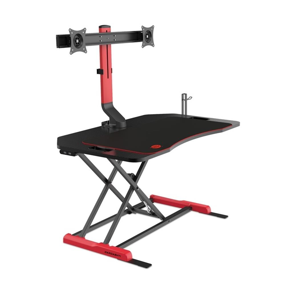 UrbanPro Modern Metal Gaming Desk with Double Monitor in Red and Black ...