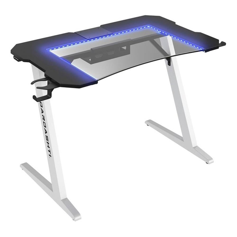 UrbanPro Modern Metal Gaming Desk with Metal Cup Holder in Arctic White ...