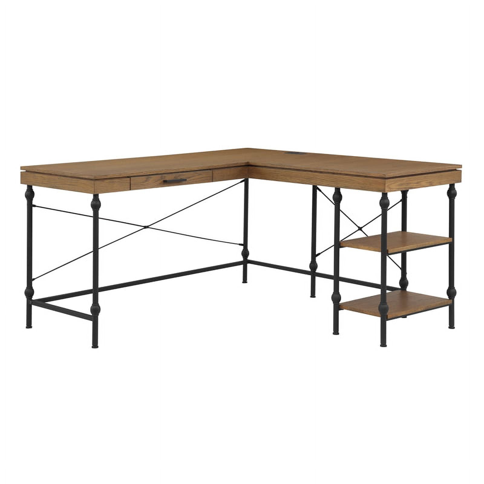 UrbanPro Traditional L-shaped Wooden Desk in Brown Oak Finish - Walmart.com