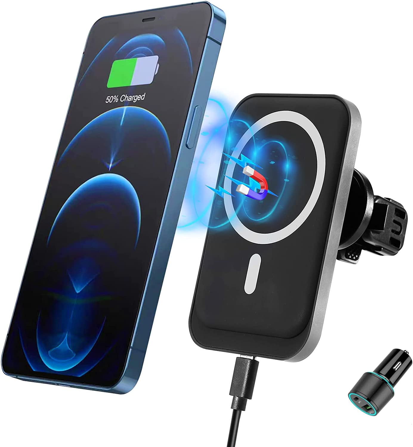 UrbanX Magnetic Wireless Car Charger- 360°Adjustable- Effortlessly Charge and Securely Mount ...