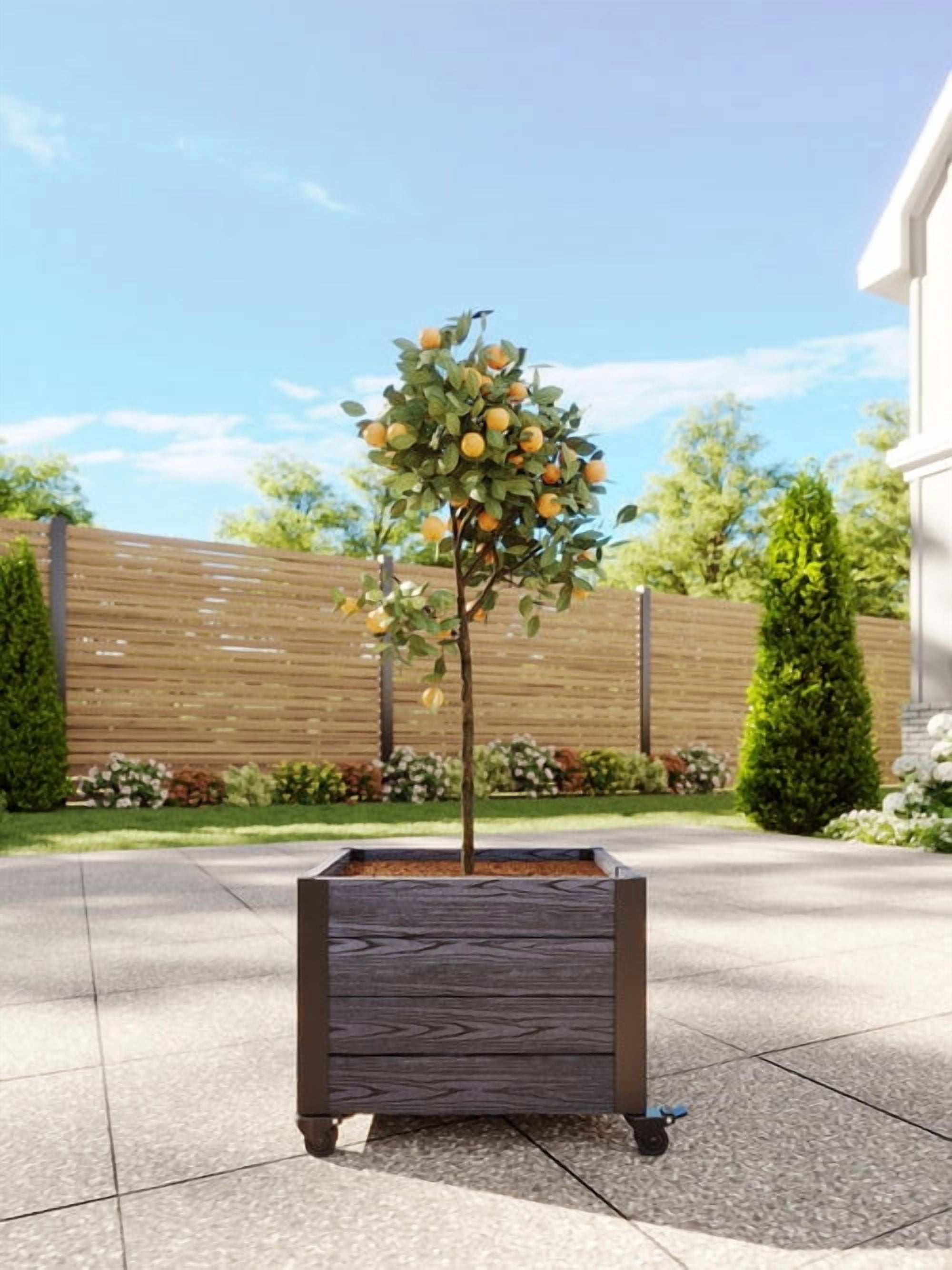 Urbana 22" L x 18" W x 18" H Vinyl Planter with Wheels, Slate Gray ...