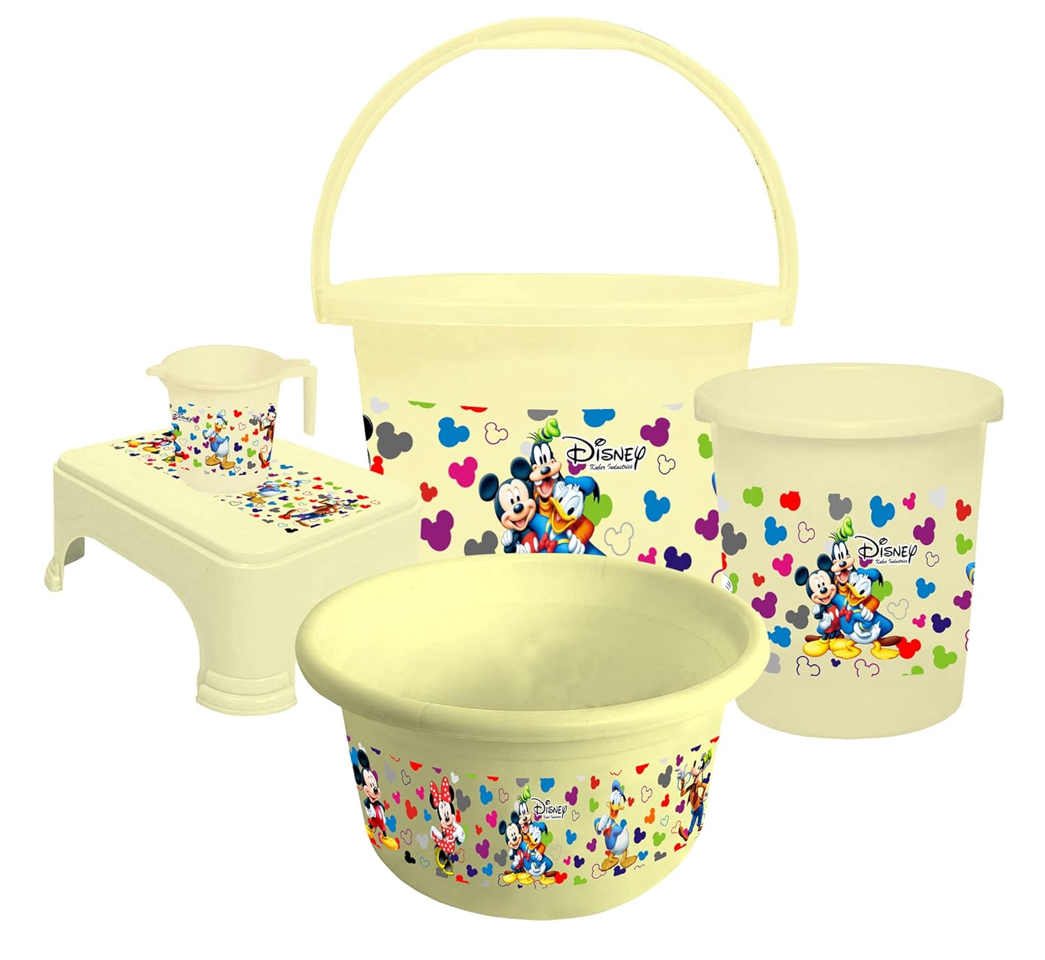 Urbane Home Disney Team Mickey Print Plastic Bathroom Set of 5 Cream ...