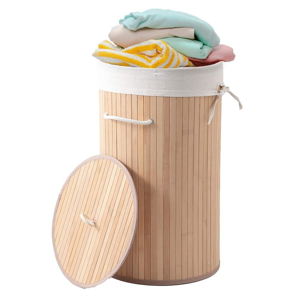 Urbane Home Durable Foldable Bamboo Laundry Basket For Clothes With Lid ...