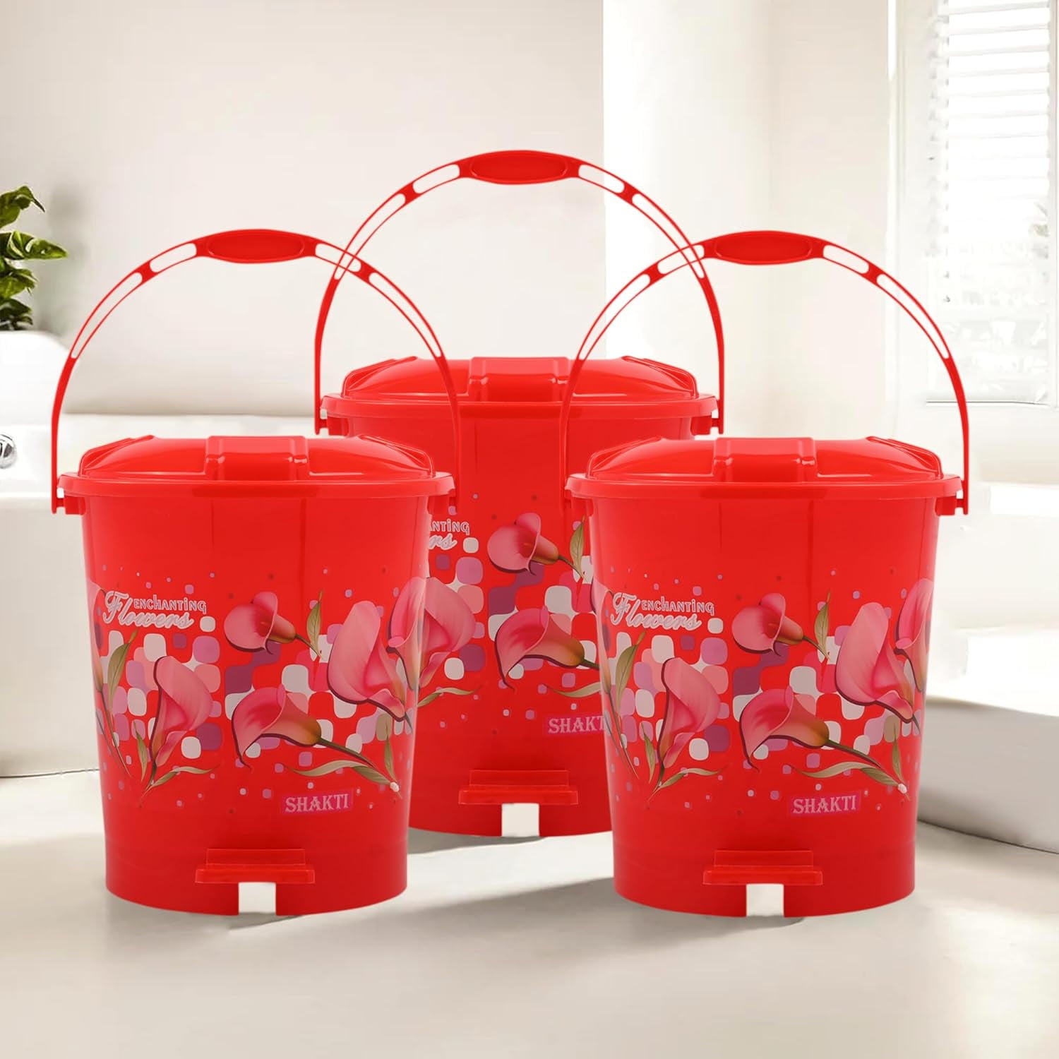 Urbane Home Pack of 3 Pedal Dustbin 10 Liter Garbage Waste Bin with ...