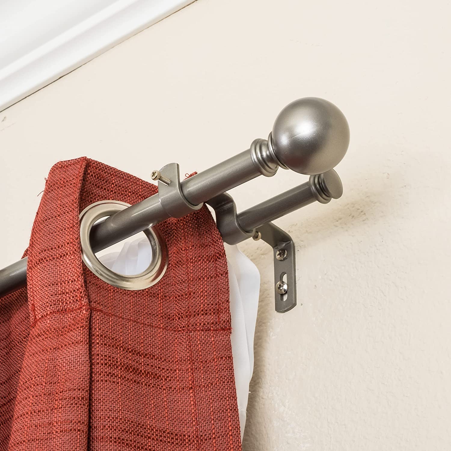 Urbanest Ball Double Drapery Curtain Rod Set, 5/8", 48"-84", Antique ...