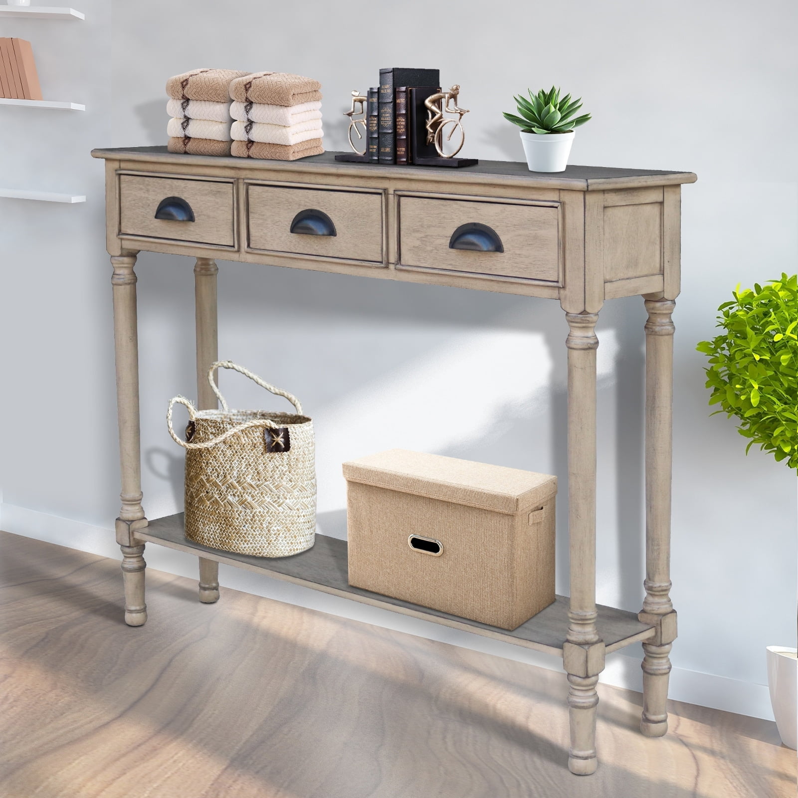 Urbanest Burlington Wooden 3-Drawer Console Table, Mid-Century Modern ...
