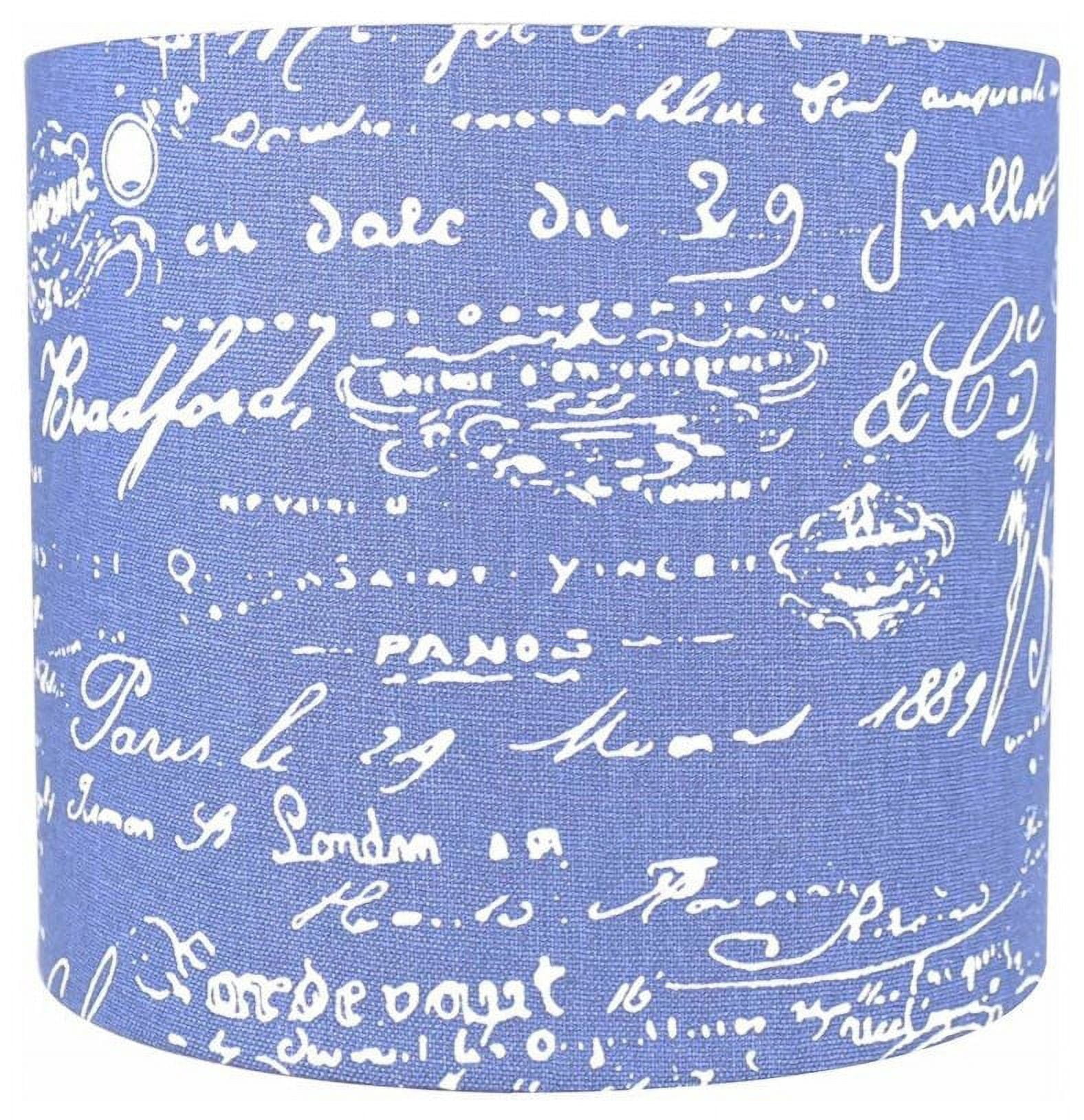 Urbanest Classic Drum Linen Lamp Shade, Blue With White Script, 8x8x7 ...