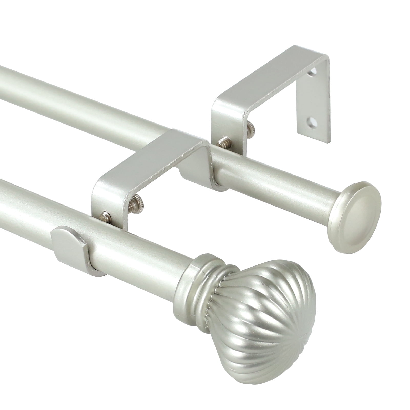 Urbanest Fluted Ball Double Curtain Rod Set, 5/8", 84"-120", Pewter ...
