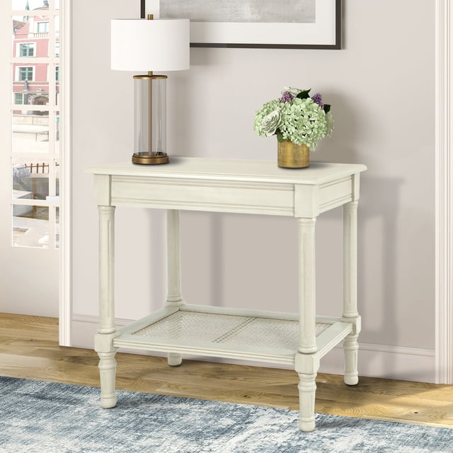 Urbanest Solid Wood Side Living Room Jamestown End Table with Rattan ...