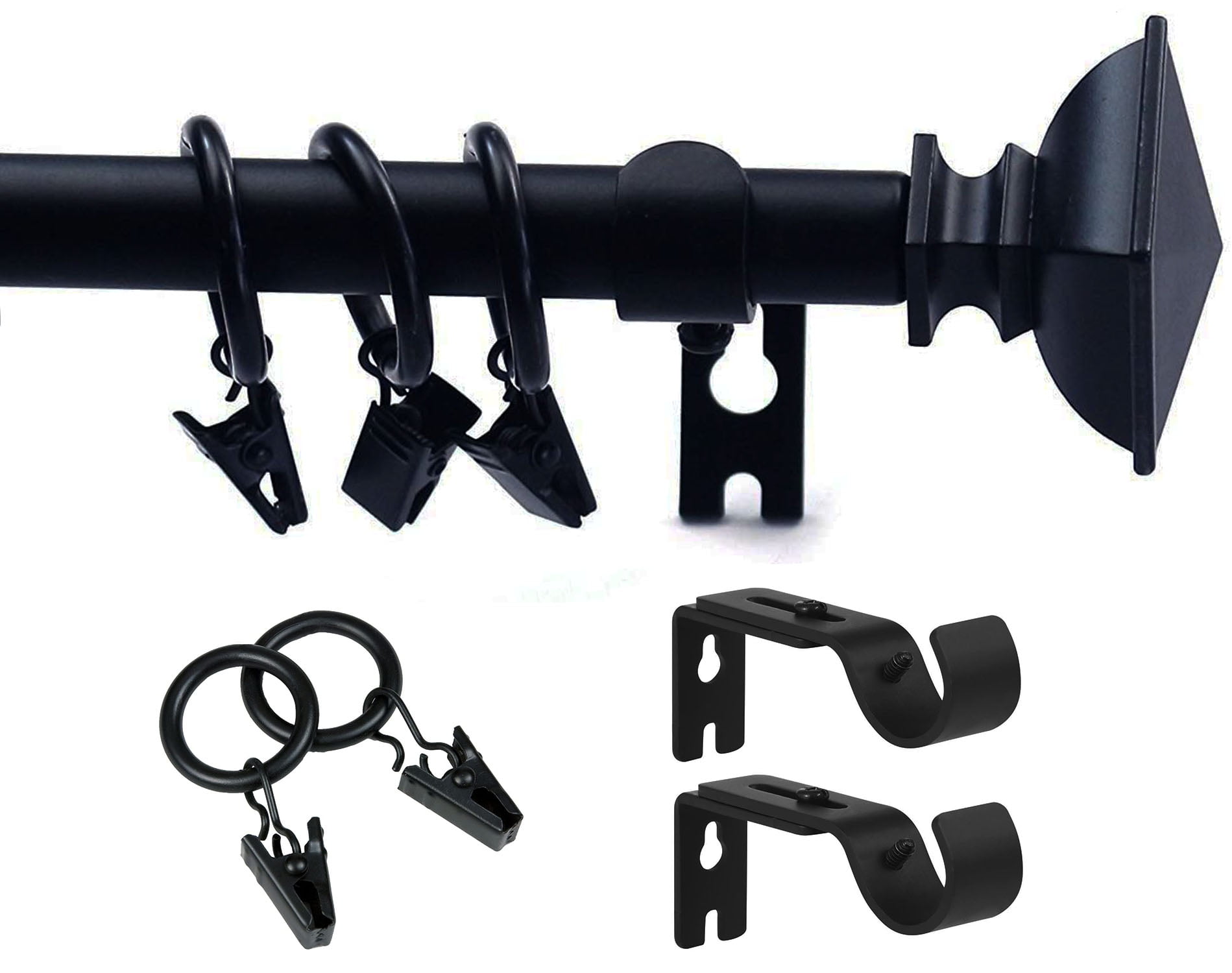 Urbanest Square Urn Curtain Rod Set With 8 Rings, 5/8", 28-48", Black ...