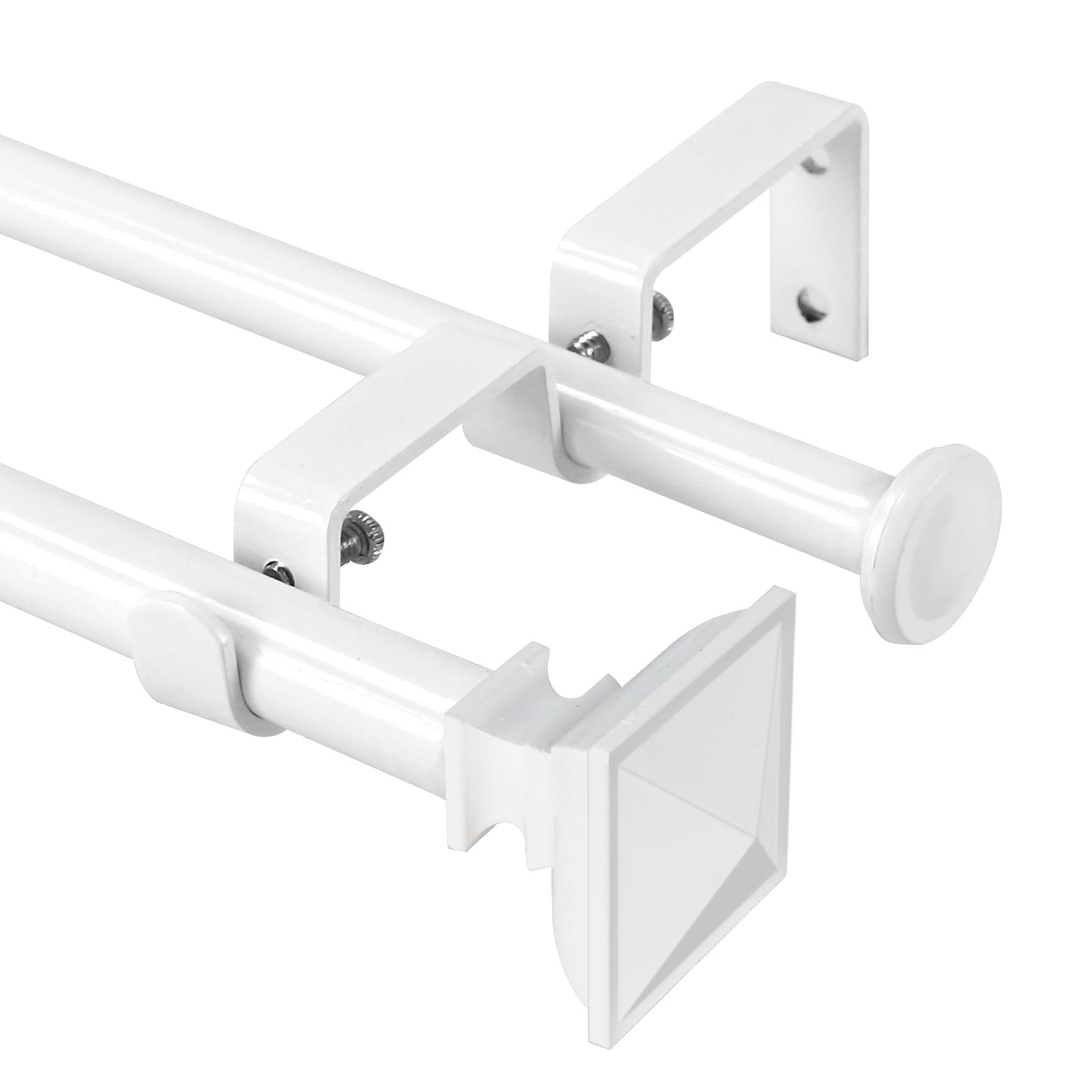 Classic Touch Heavy Duty Metal Double Curtain Rod, White, 28-48 Inches ...