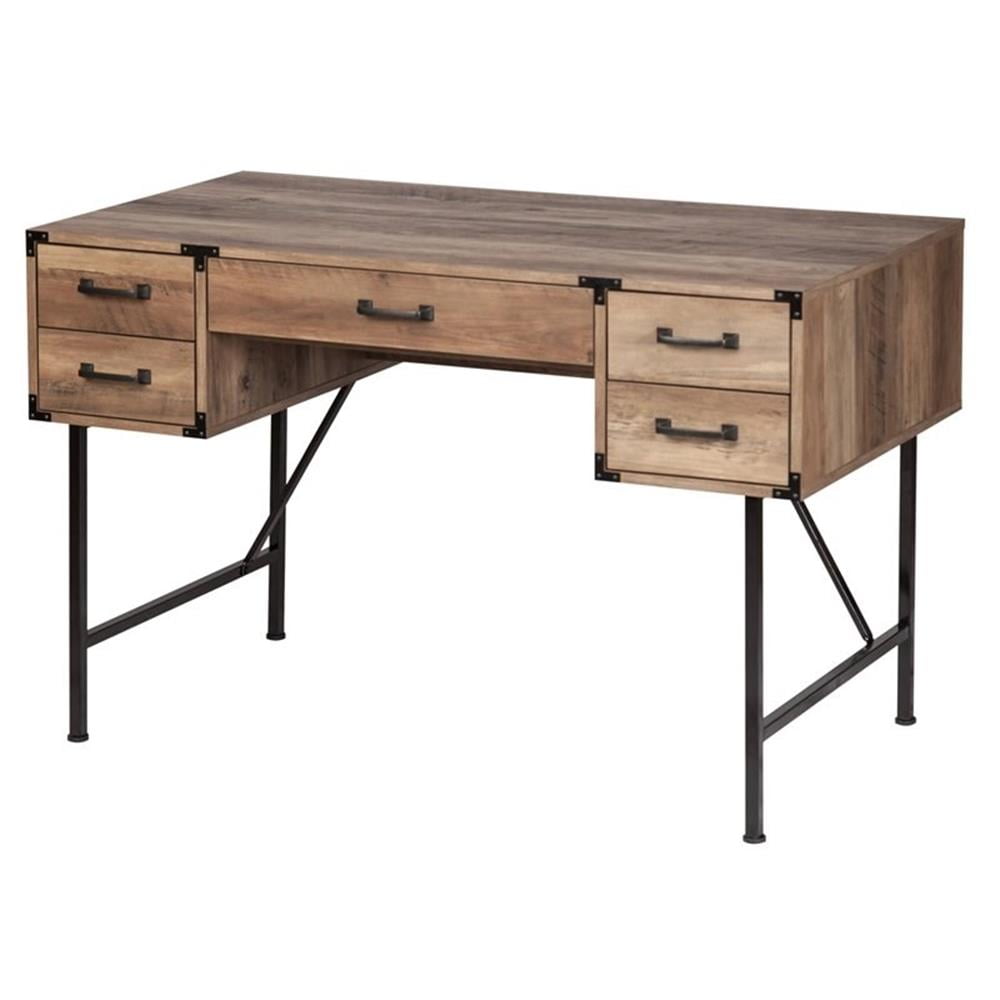 Urbanpro 5-Drawer Transitional Wood Writing Desk in Rustic Oak ...
