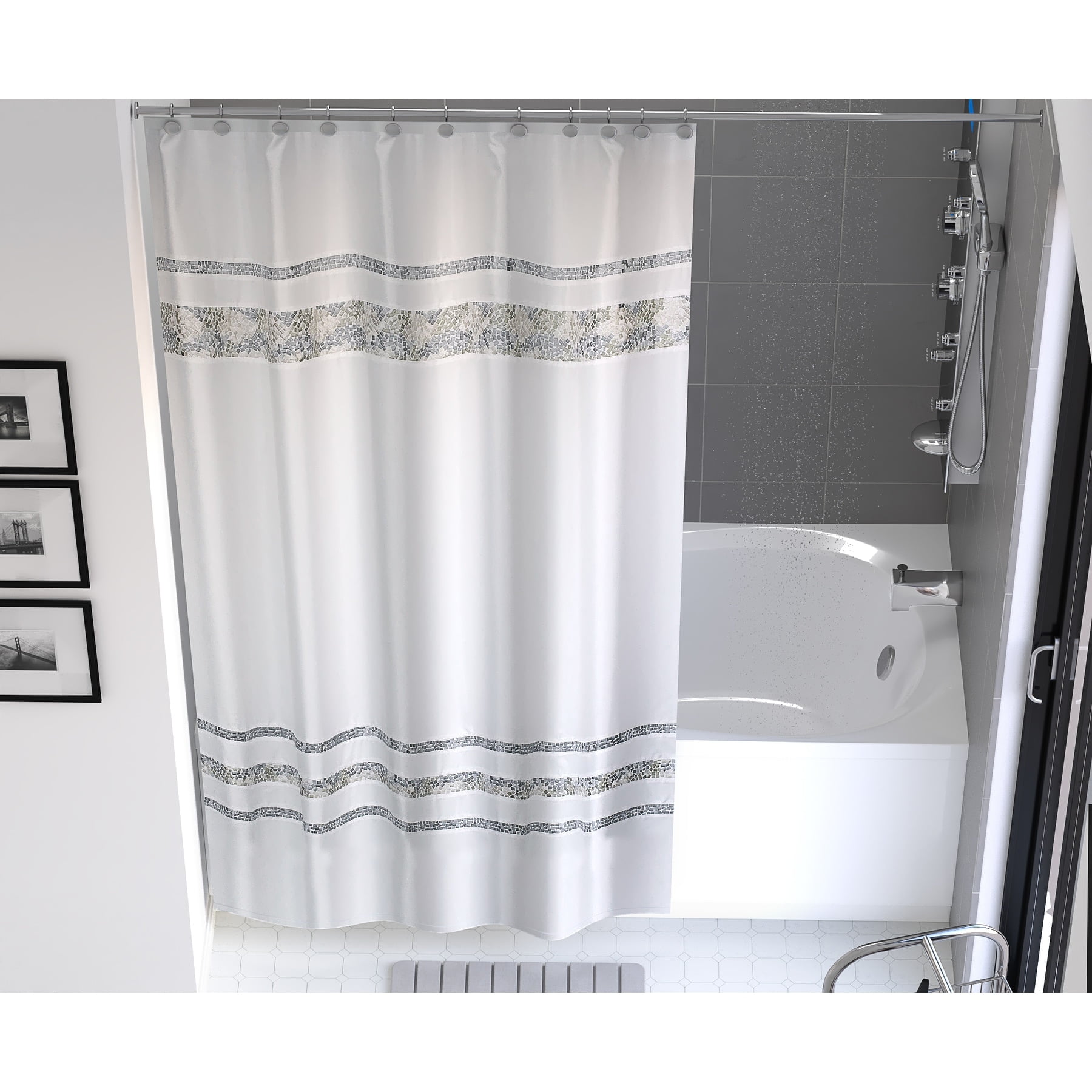 Urben White Soft Fabric Shower Curtain Pieced Unique pattern - 70" x 75 ...
