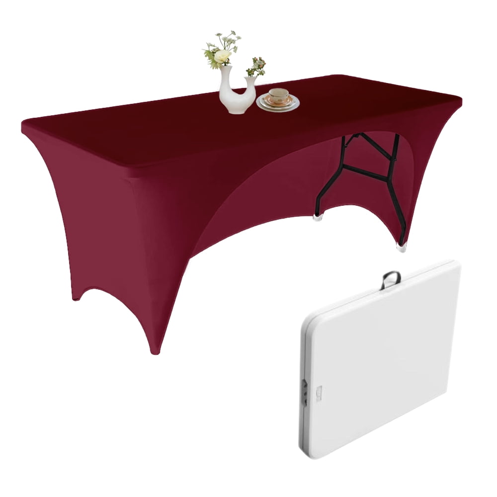 Urby 1pcs Burgundy Open Back Tablecloth Cover for 6ft Folding Table for ...