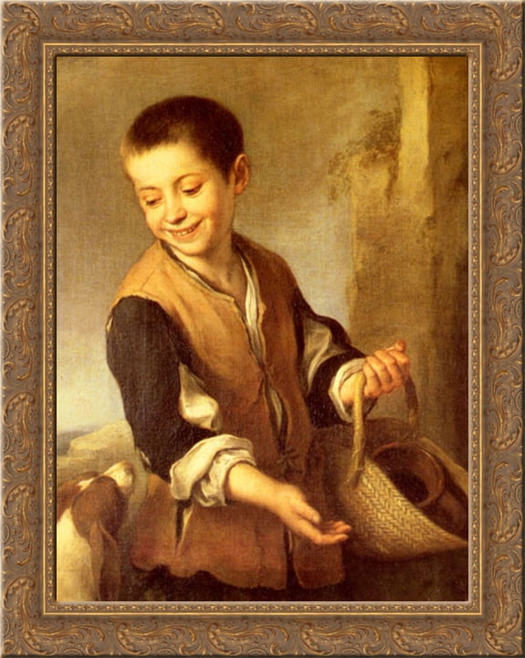 Urchin With A Dog And Basket 20x24 Gold Ornate Wood Framed Canvas Art ...