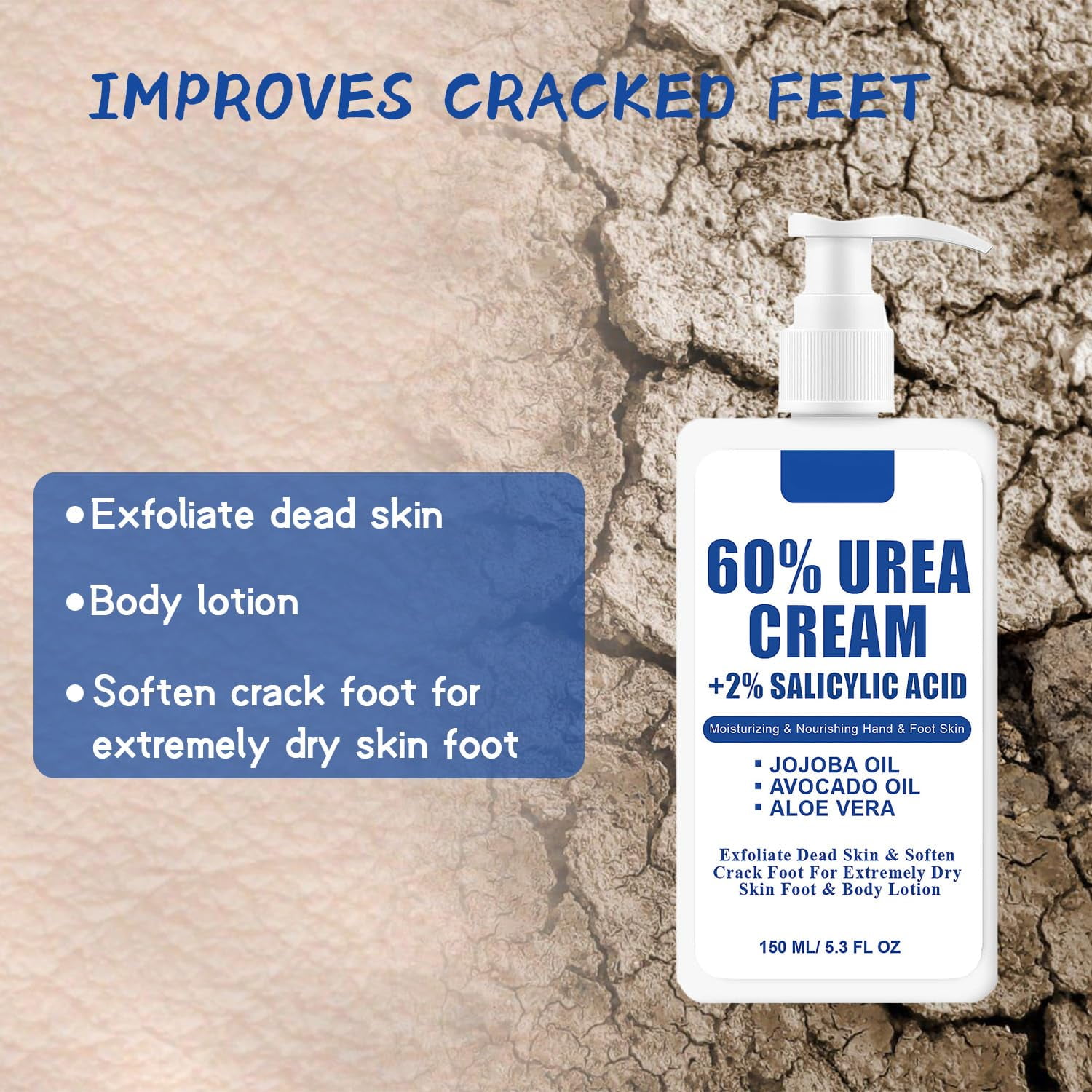 Urea 60% Foot Cream - Lotion For Dry & Cracked Feet Elbows Knees Heels ...