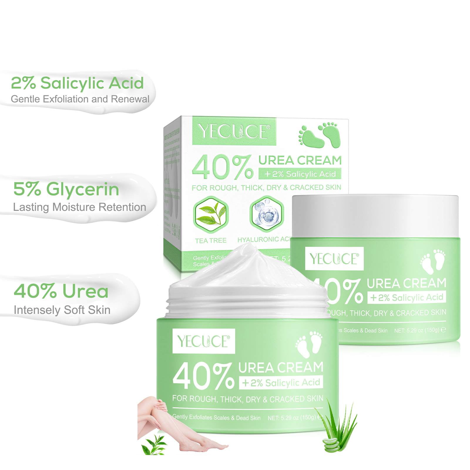 Urea Cream 40% Plus Salicylic Acid 2%, Foot Cream for Dry Cracked Heels ...
