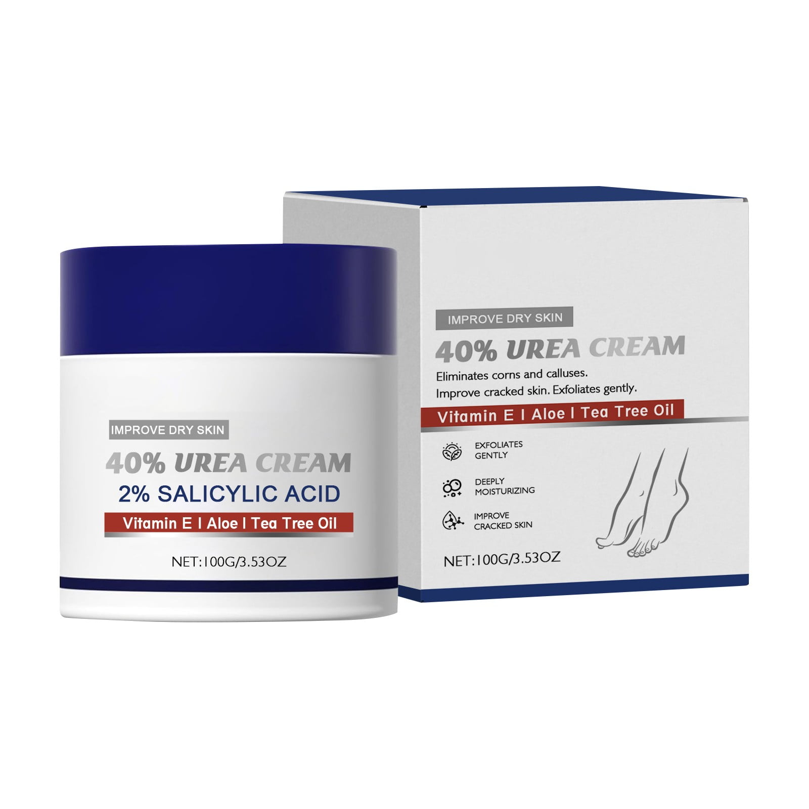 Urea Cream 40% plus Salicylic Acid 2% Net 3.53 Oz for Dry Cracked Feet ...