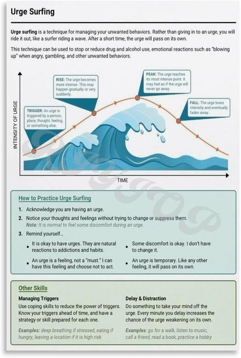 Urge Surfing Poster Recovery Sobriety Therapy Office Decor for Living ...