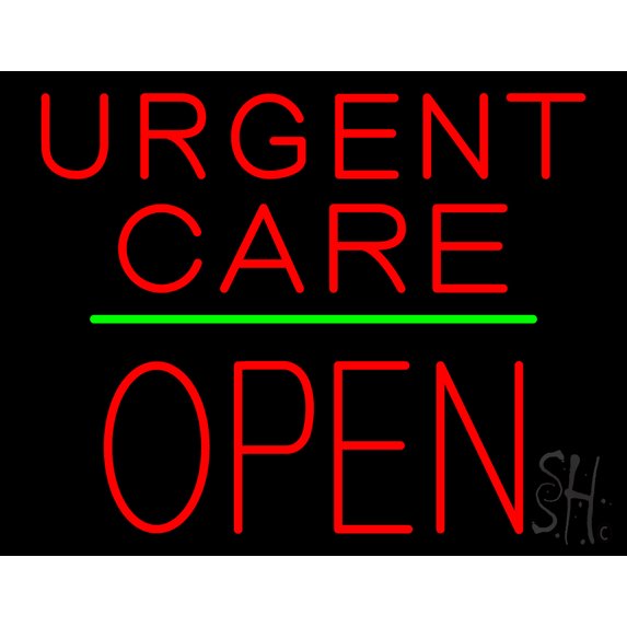 Urgent Care Block Open Green Line LED Neon Sign 24 x 31 - inches, Black ...