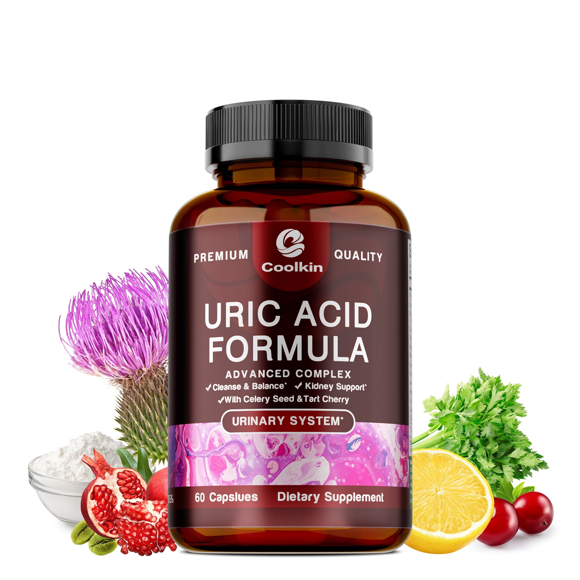 Uric Acid Formula - Tart Cherry, Milk Thistle, Cranberry - Kidney ...
