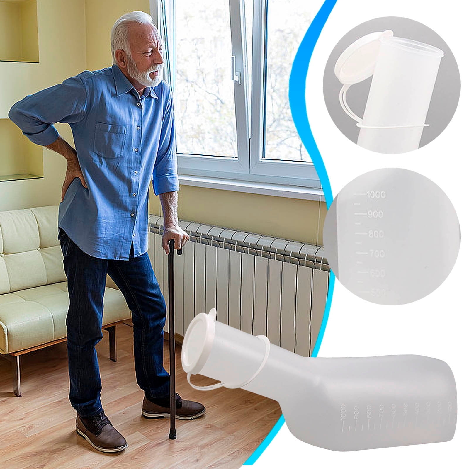 Urinals for Men 1000ml with Glow in The Dark Spill Proof Pop Cap Lid ...