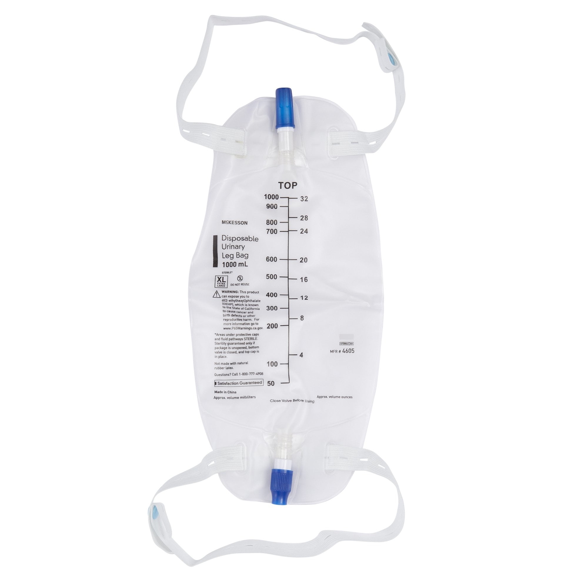 Urinary Leg Bag McKesson Anti-Reflux Valve Sterile 1000 mL Vinyl, 48 ...