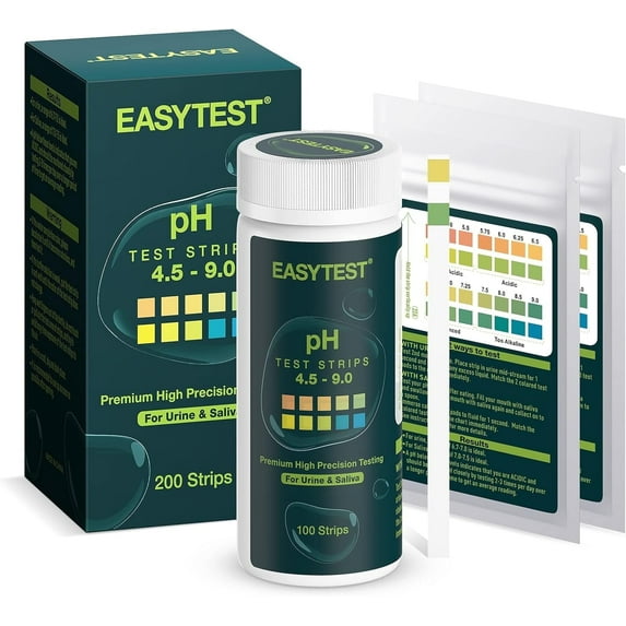 EASYTEST Urine and Saliva pH Test Strips, 200ct, Dual Color Blocks, pH ...