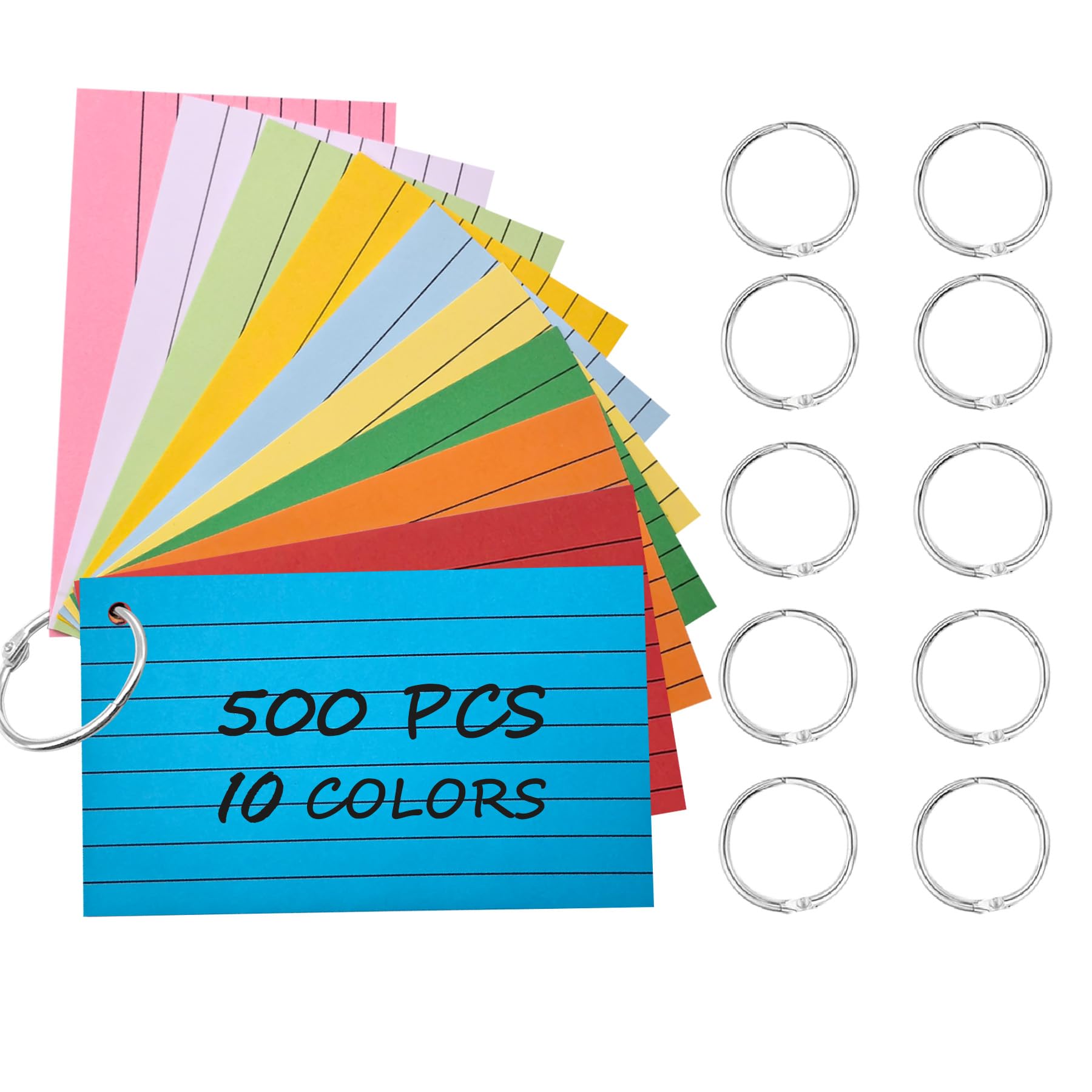 Urmspst 500Pcs Index Cards with 10 Rings, 3 x 5 Inches Ruled Index ...