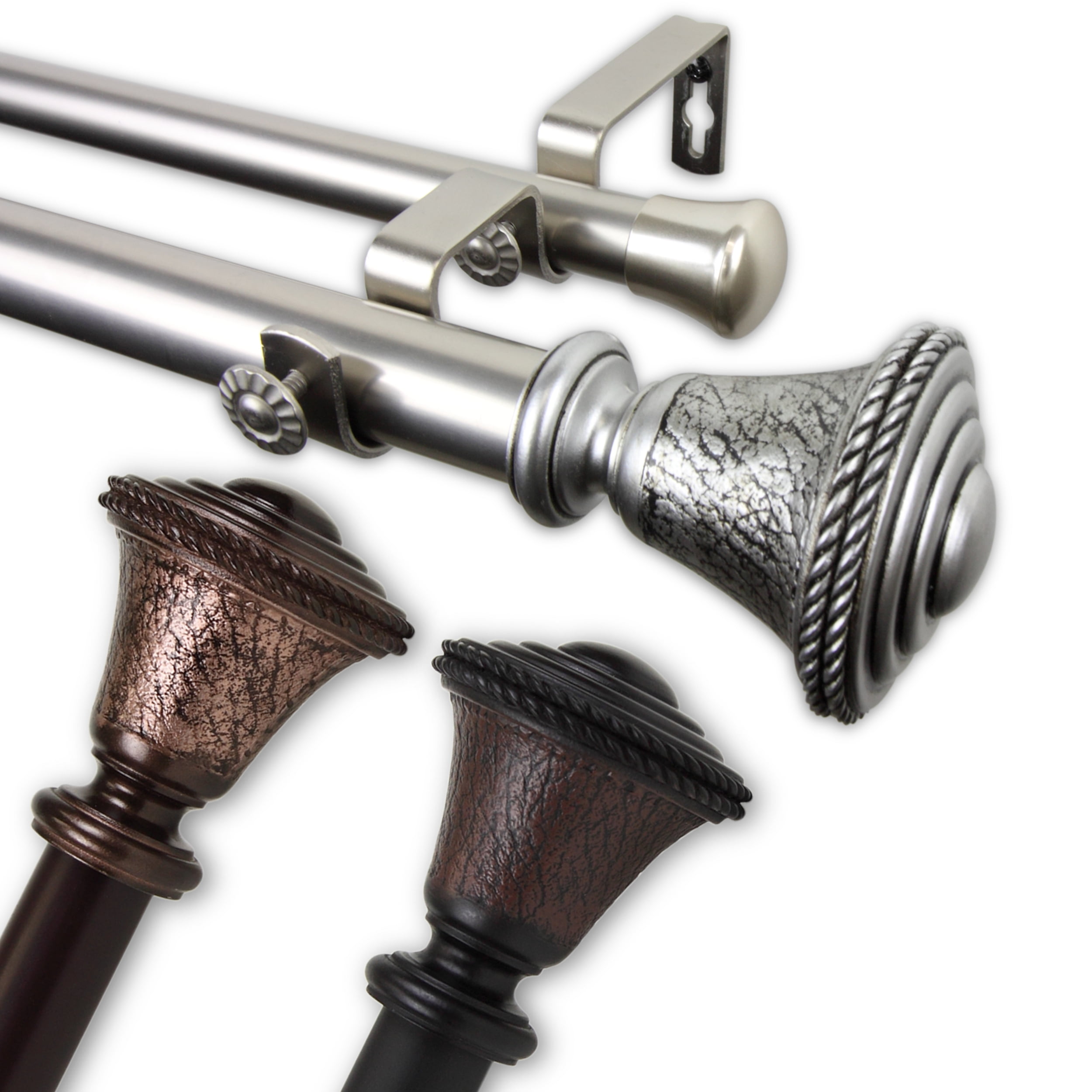 Urn 1" Double Curtain Rod 120-170 inch - Bronze - Walmart.com